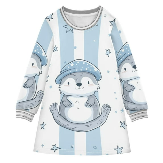 Cute Otter with Hat Stars Long-sleeved Dress A-line One-Piece Dress for ...