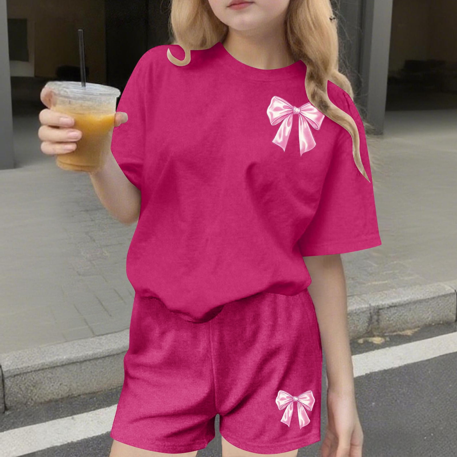 Cute Outfits for Girls 2 Piece Short Sleeve Crewneck Shirt and Shorts ...