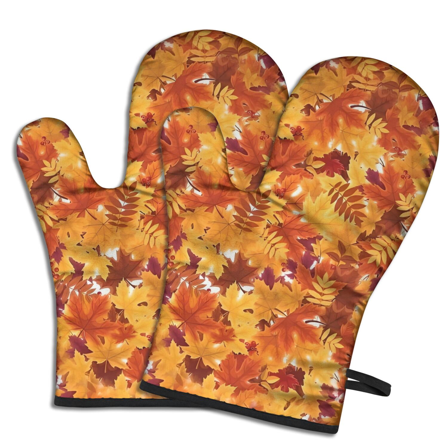 Cute Oven Mitts,Autumn Fall Leaves Pattern Oven Mitt 2-Pack Set,Kitchen ...