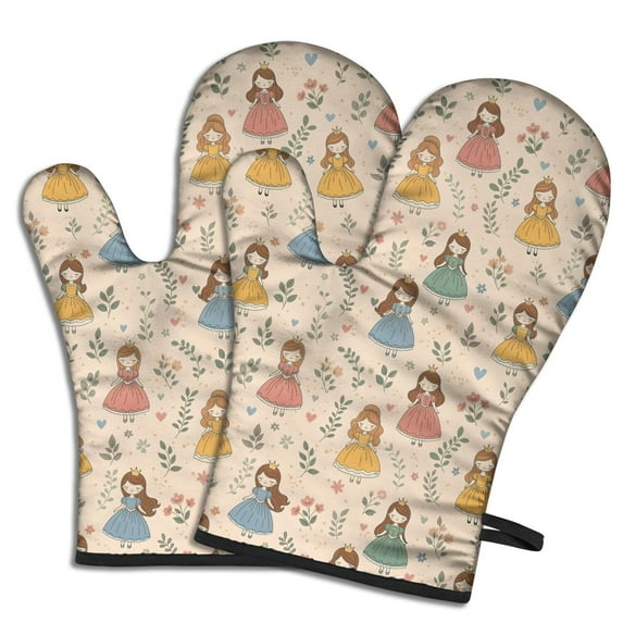 Cute Oven Mitts,Beige Princess Leaf Pattern Oven Mitt 2-Pack Set ...
