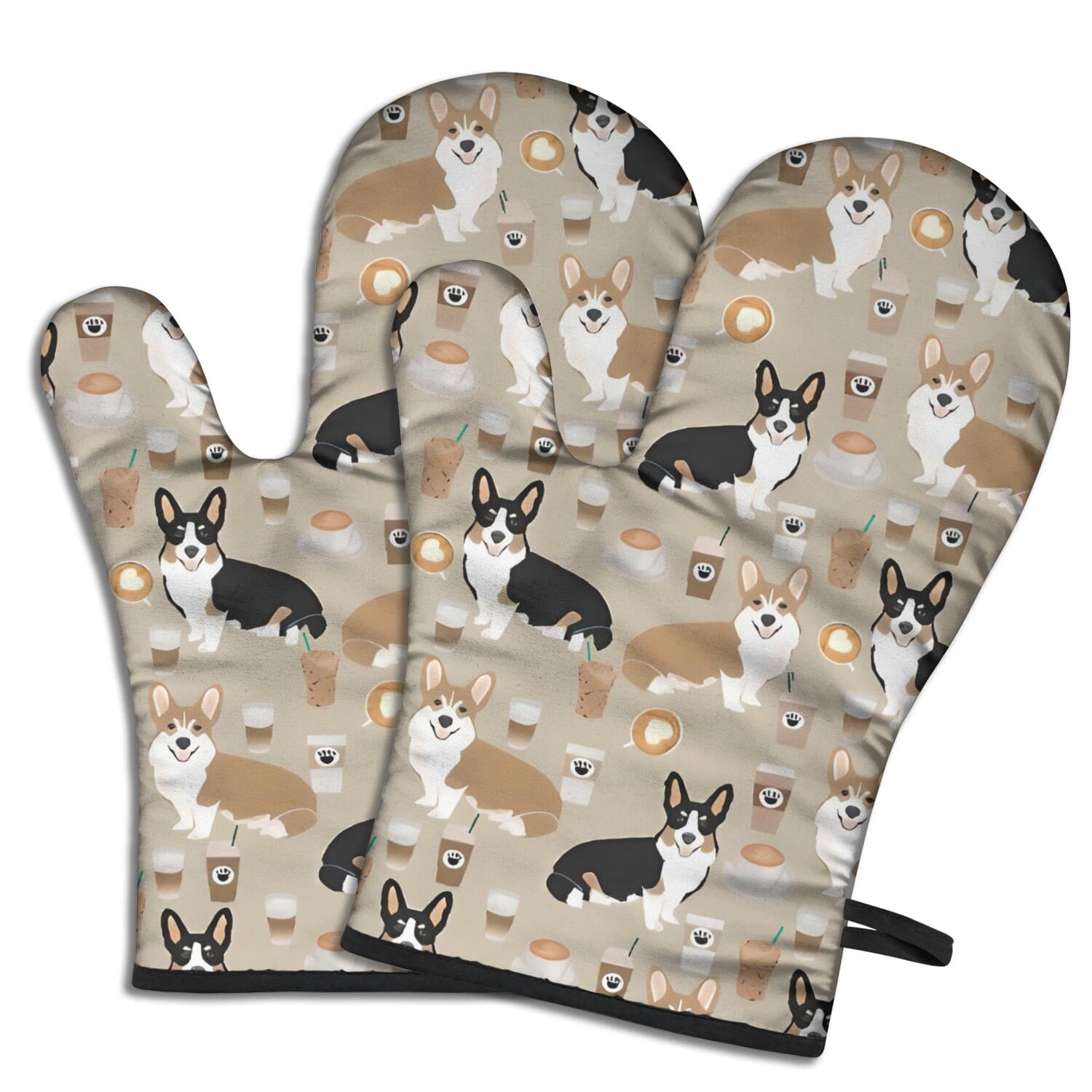 Cute Oven Mitts,Cartoon Corgi and Coffee Oven Mitt 2-Pack Set,Kitchen ...