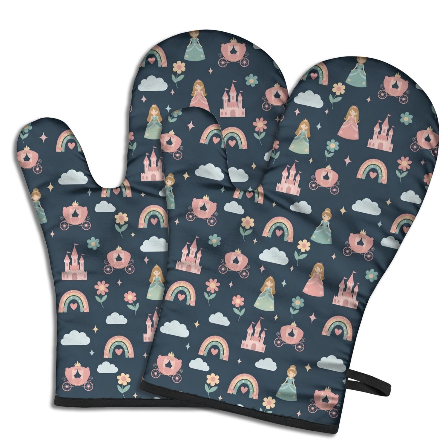 Cute Oven Mitts,Dark Blue Princess Castle Carriage Pattern Oven Mitt 2 ...