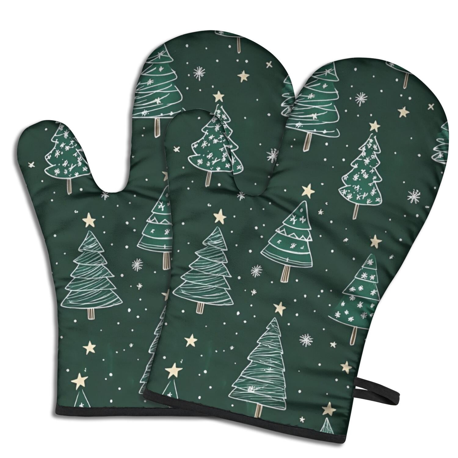 Cute Oven Mitts,Dark Green Christmas Tree Pattern Oven Mitt 2-Pack Set ...