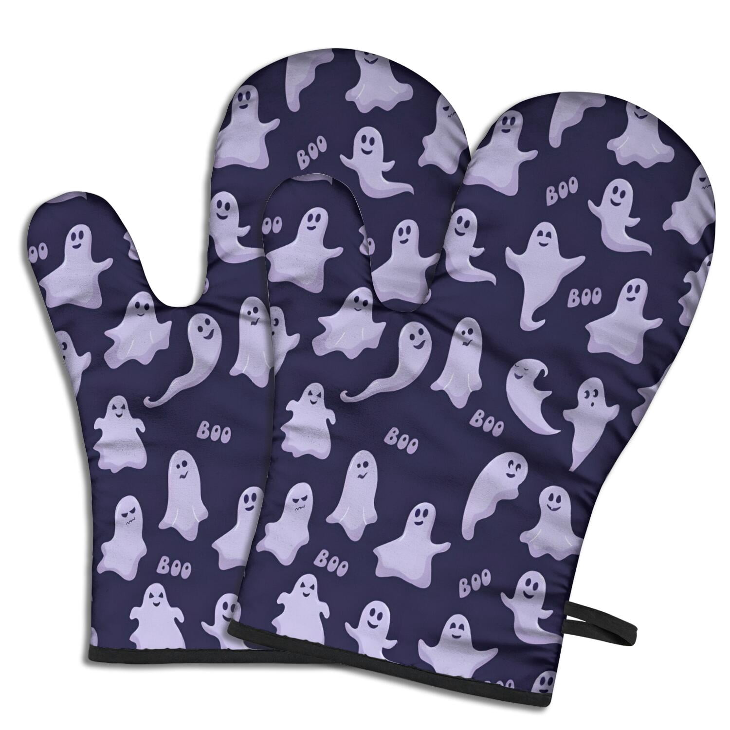 Cute Oven Mitts,Dark Purple Halloween Ghosts with Boo Oven Mitt 2-Pack ...