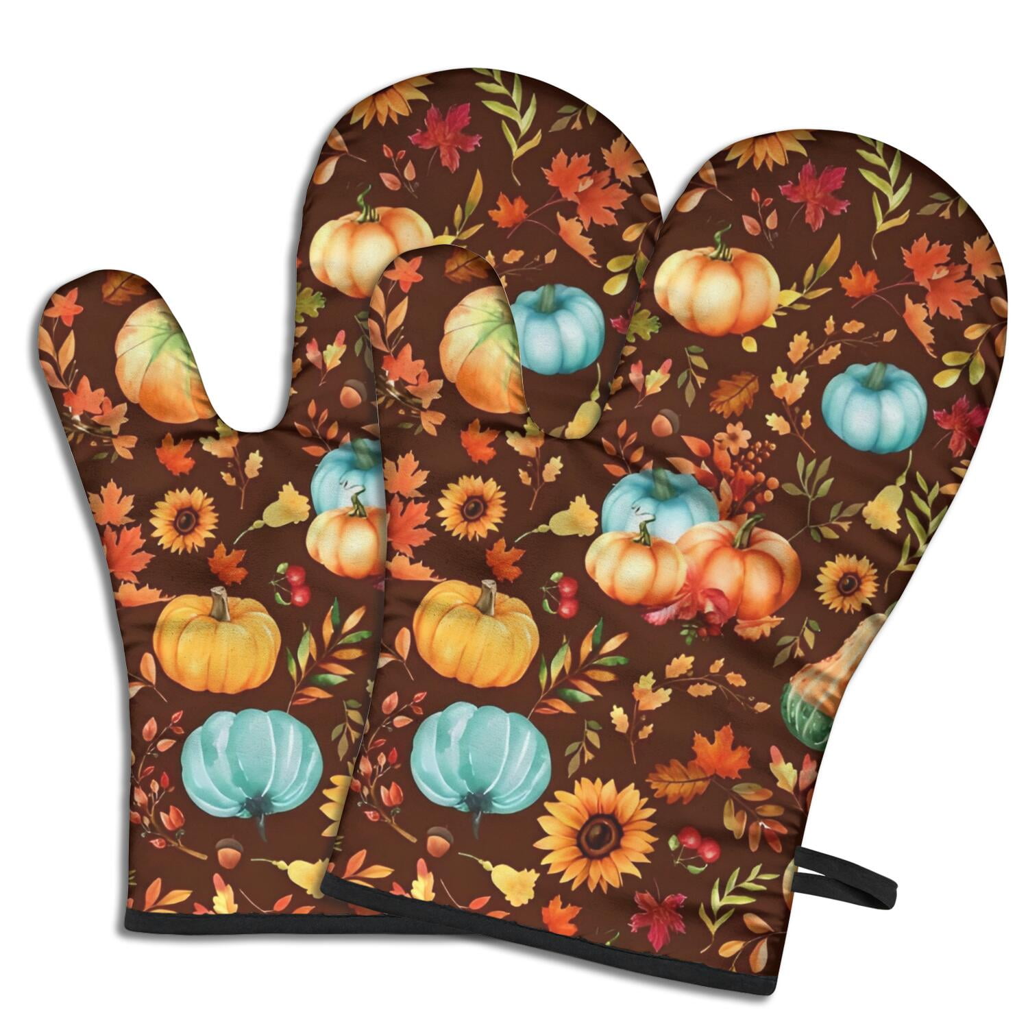 Cute Oven Mitts,Fall Pumpkins Leaves Pattern Oven Mitt 2-Pack Set ...