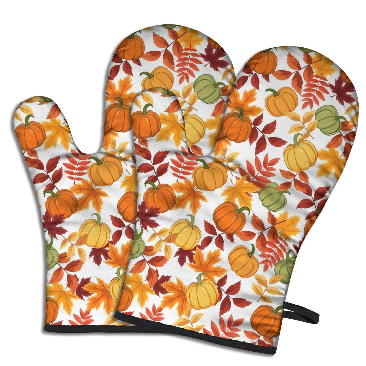 Cute Oven Mitts,Fall Pumpkins Leaves Pattern Oven Mitt 2-Pack Set ...