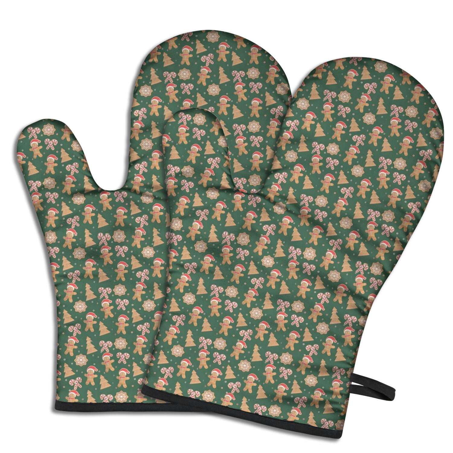 Cute Oven Mitts,Green Christmas Gingerbread and Tree Pattern Oven Mitt ...