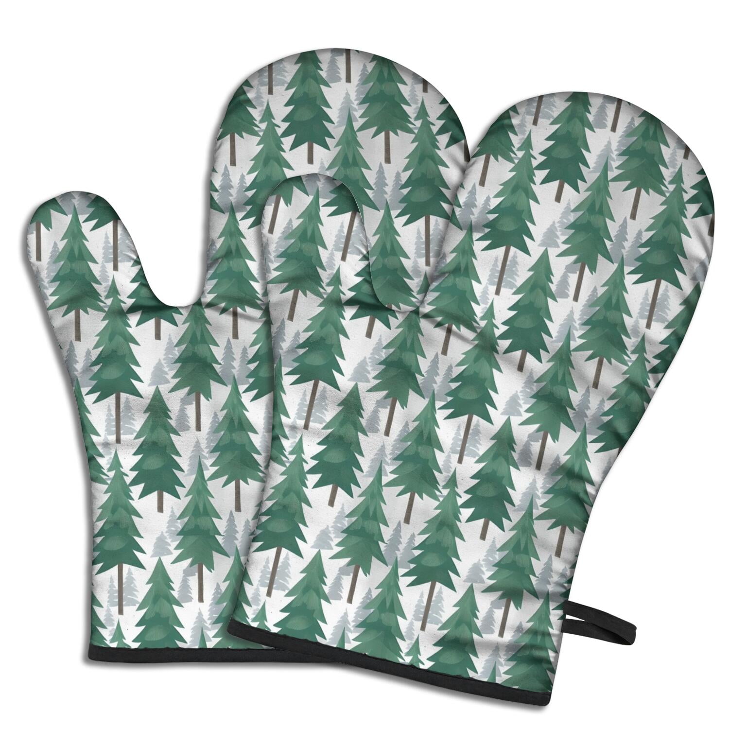 Cute Oven Mitts,Green Christmas Tree Pattern Oven Mitt 2-Pack Set ...
