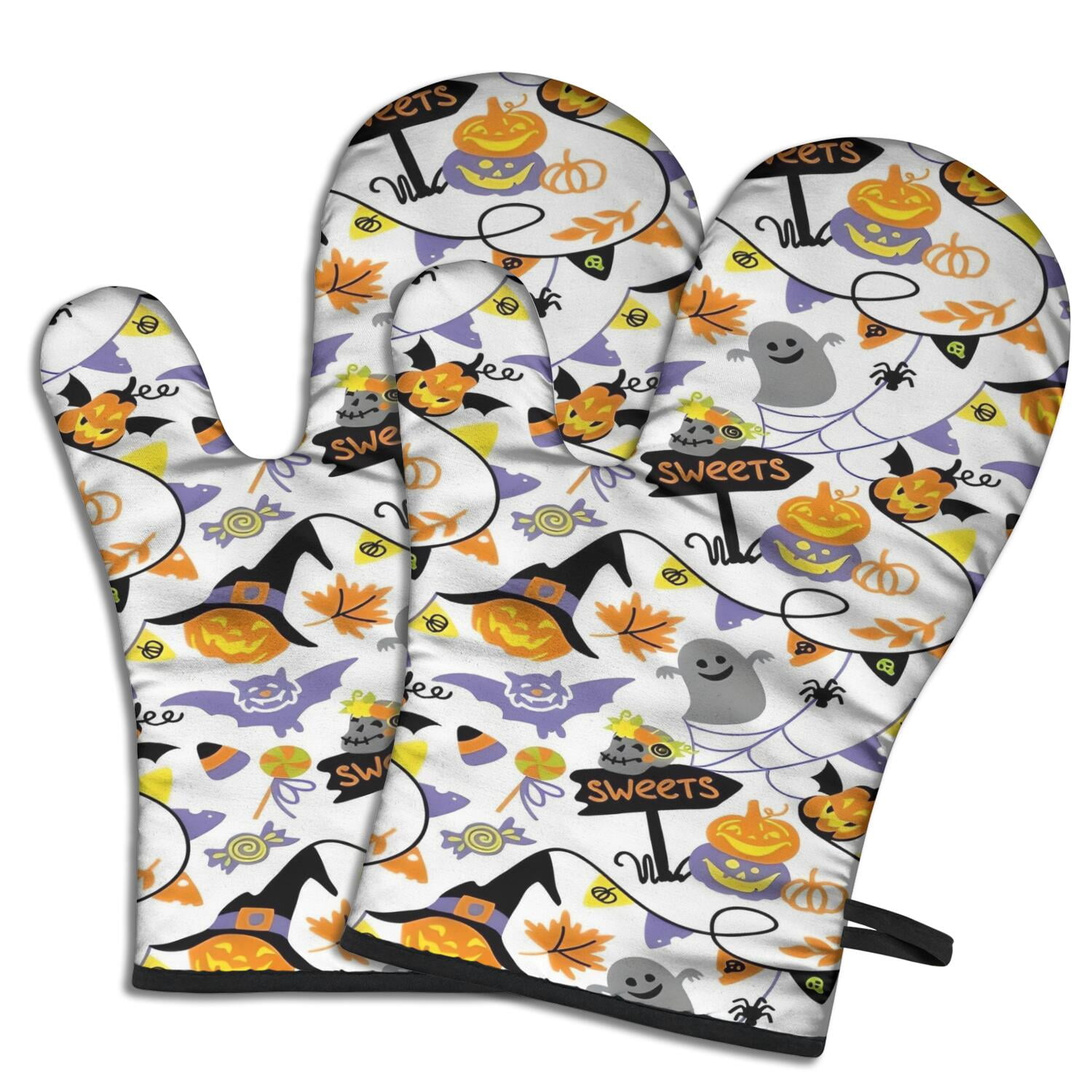 Cute Oven Mitts,Halloween Ghost Pumpkin Pattern Oven Mitt 2-Pack Set ...