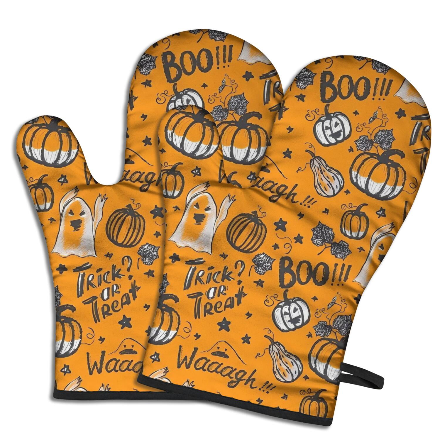 Cute Oven Mitts,Halloween Pumpkin Words Pattern Oven Mitt 2-Pack Set ...