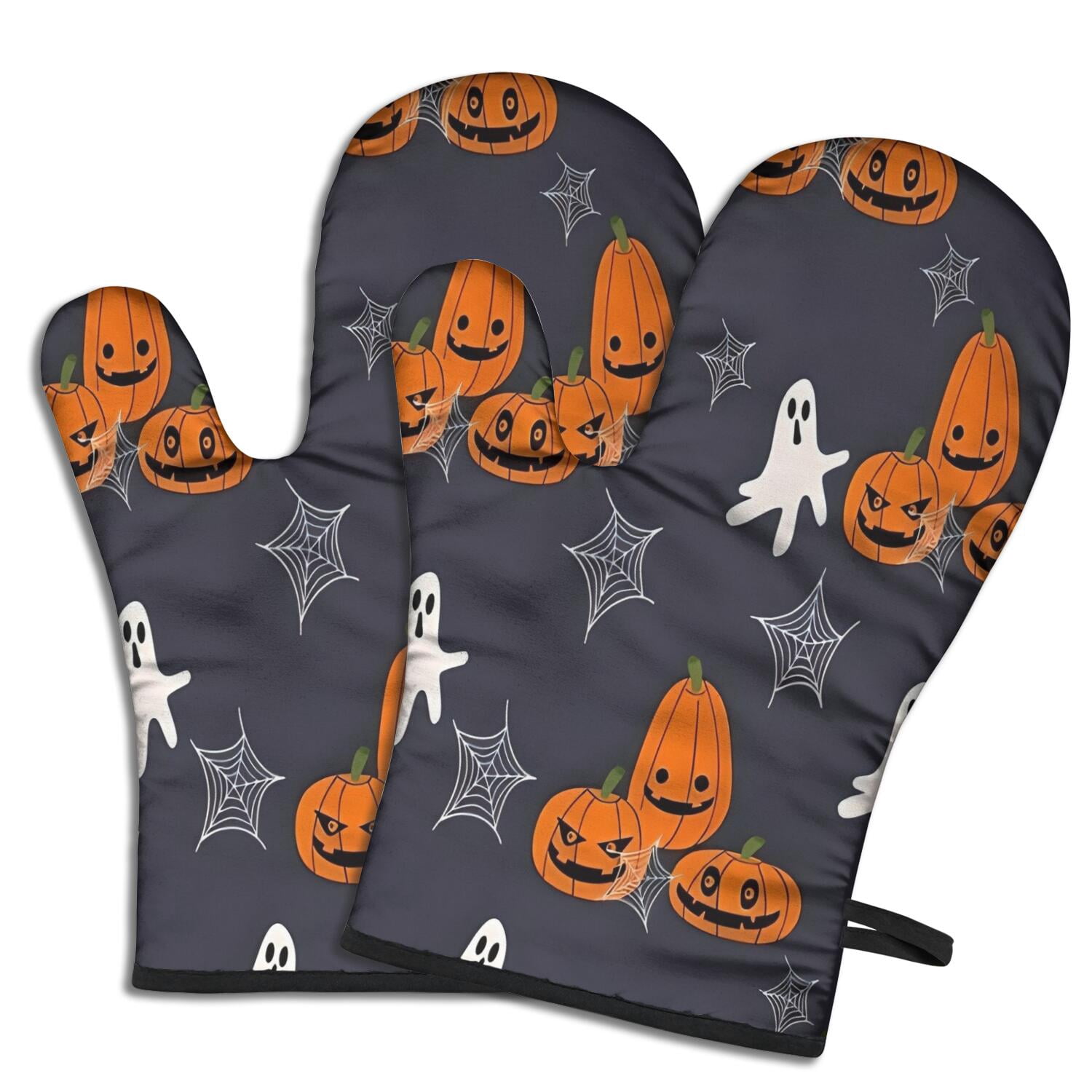 Cute Oven Mitts,Halloween Pumpkins Ghosts and Spider Webs Oven Mitt 2 ...