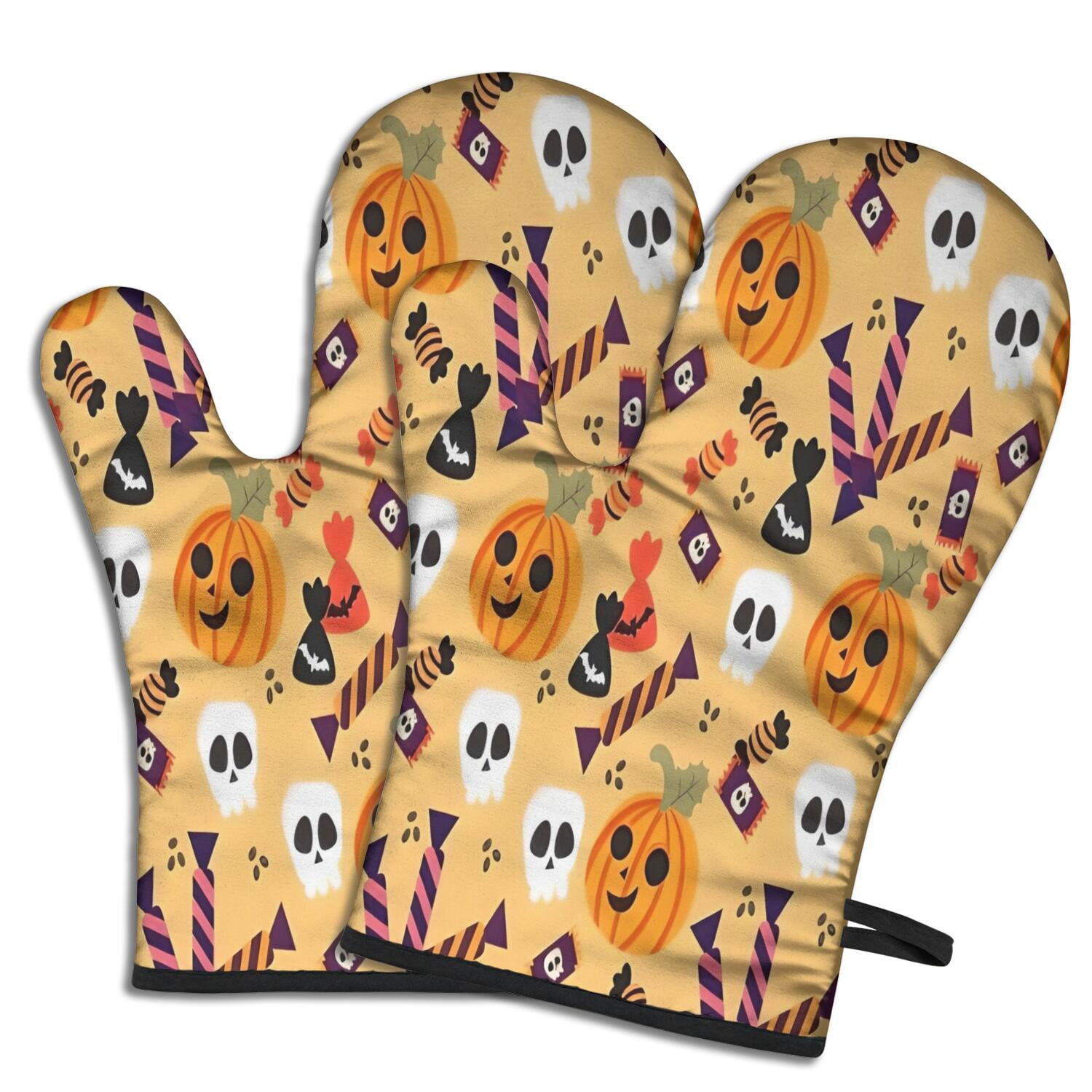 Cute Oven Mitts,Halloween Pumpkins Skulls and Candies Oven Mitt 2-Pack ...
