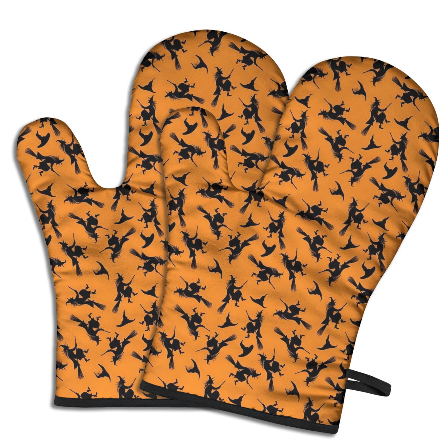Cute Oven Mitts,Halloween Witches on Brooms Pattern Oven Mitt 2-Pack ...