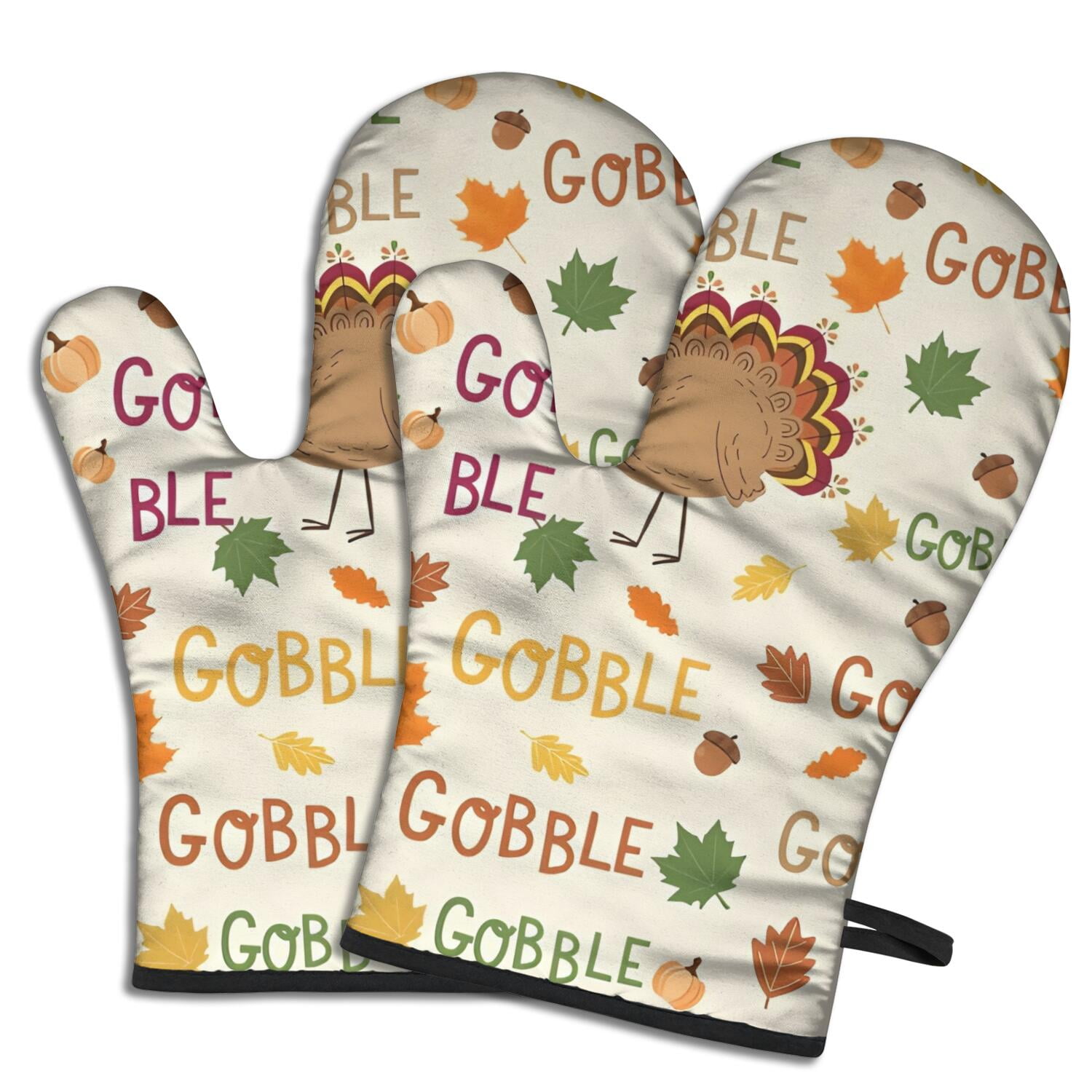 Cute Oven Mitts,Happy Thanksgiving Turkey Fall Leaves Oven Mitt 2-Pack ...