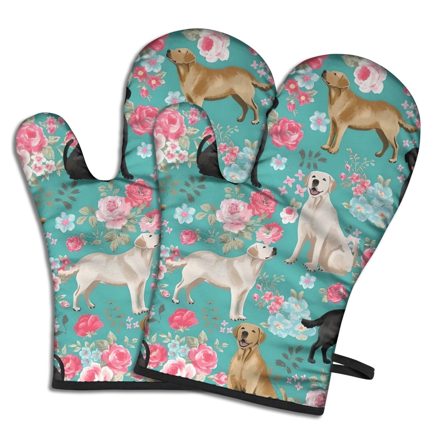 Cute Oven Mitts,Labrador Dogs with Pioneer Flower Oven Mitt 2-Pack Set ...