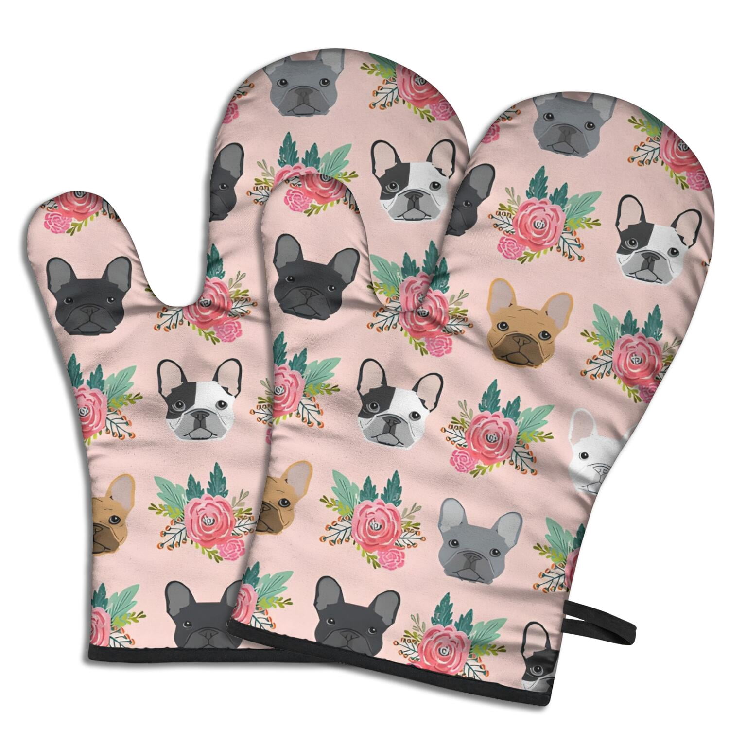Cute Oven Mitts,Pink French Bulldog Flowers Florals Oven Mitt 2-Pack ...