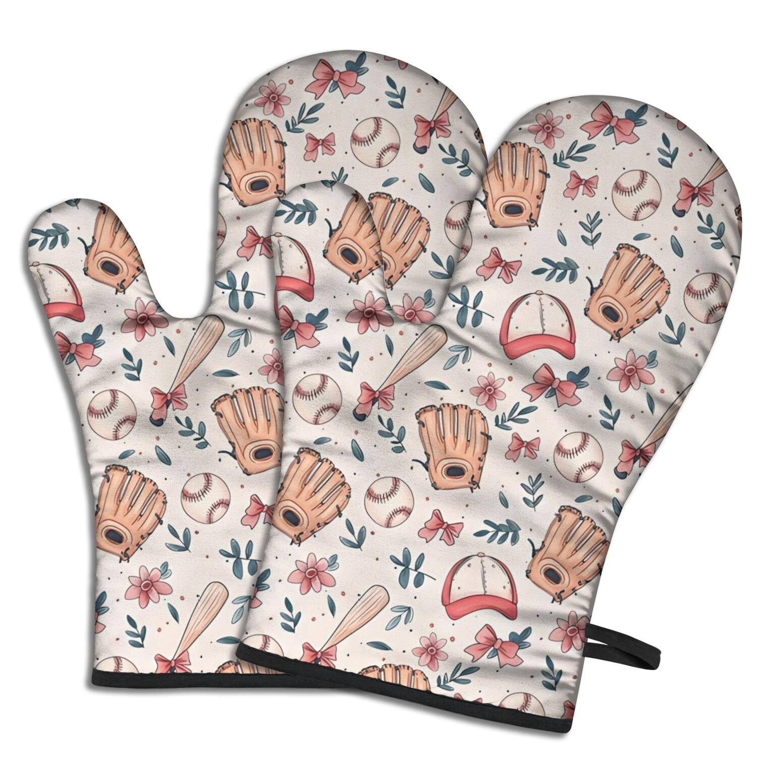 Cute Oven Mitts,Pink and Blue Baseball Items Pattern Oven Mitt 2-Pack ...