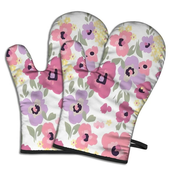 Cute Oven Mitts,Pioneer Flower Floral Print Pattern Oven Mitt 2-Pack ...