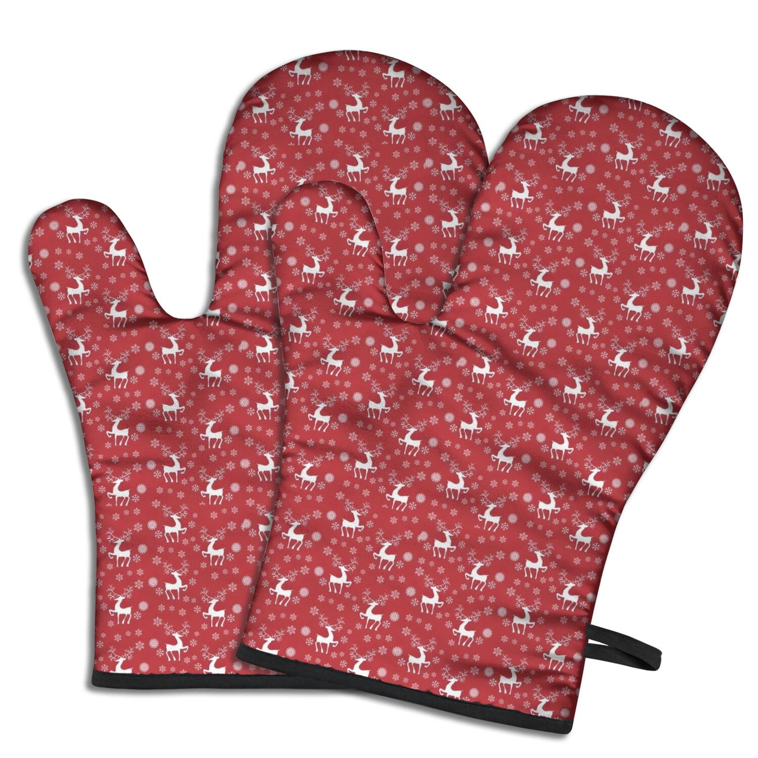 Cute Oven Mitts,Red Christmas Deer and Snowflake Pattern Oven Mitt 2 ...