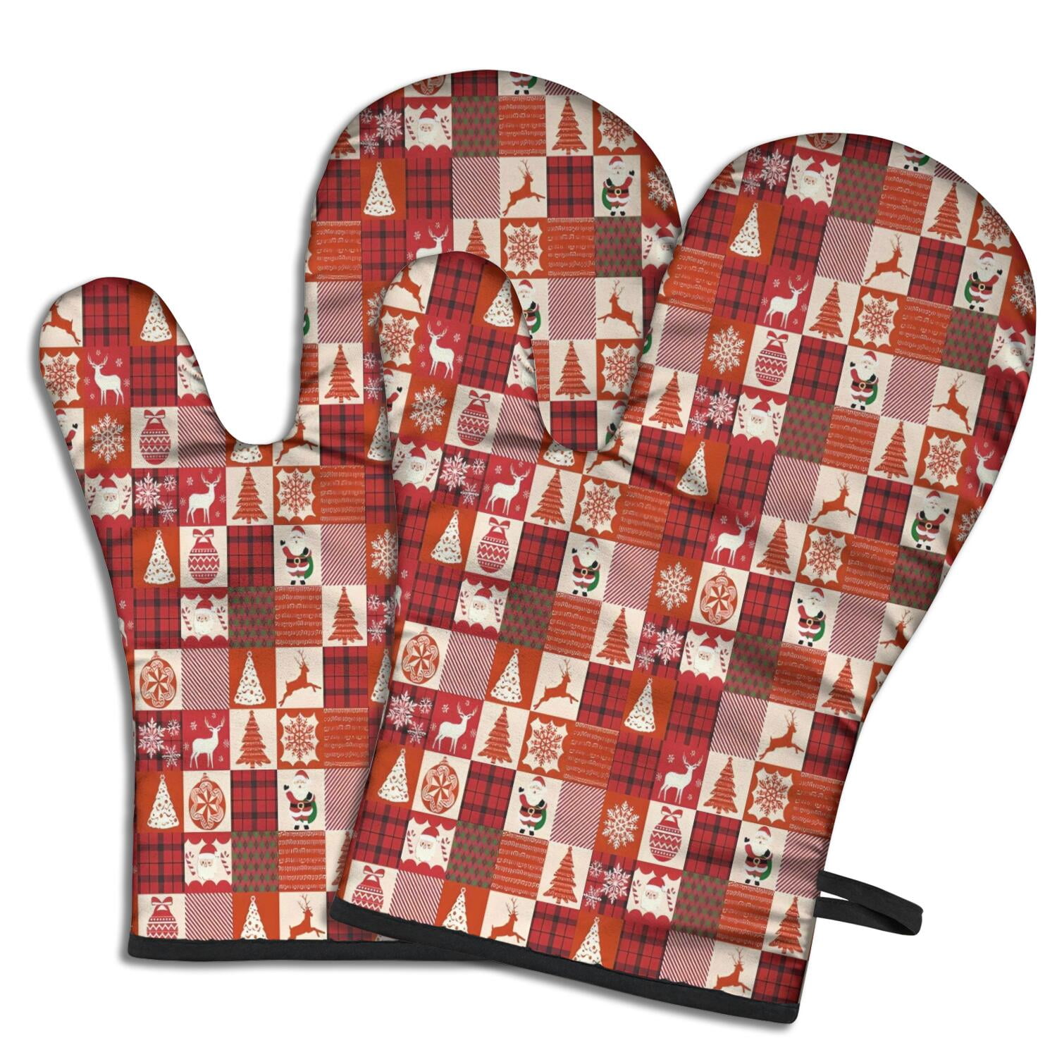 Cute Oven Mitts,Red Christmas Patchwork Pattern Oven Mitt 2-Pack Set ...