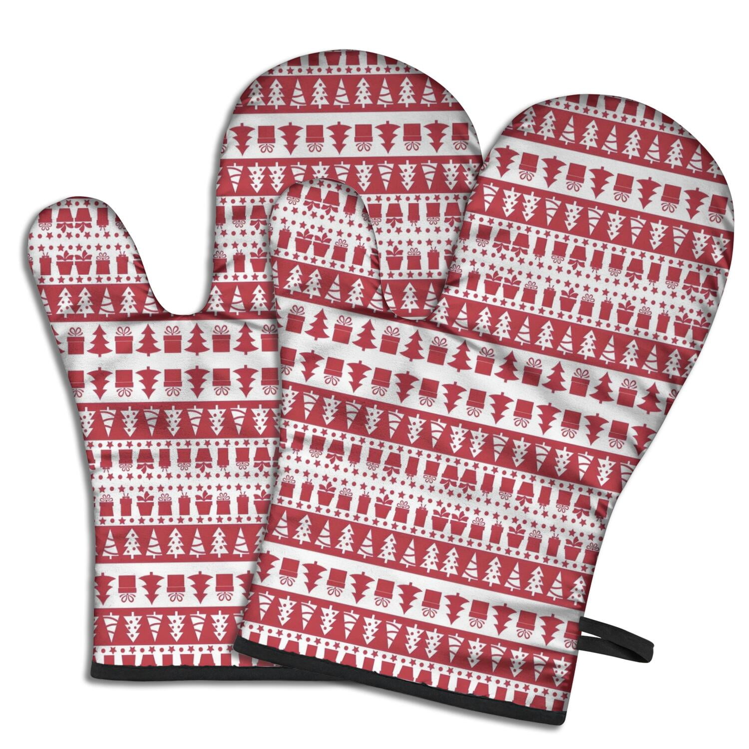 Cute Oven Mitts,Red Christmas Pattern Oven Mitt 2-Pack Set,Kitchen ...