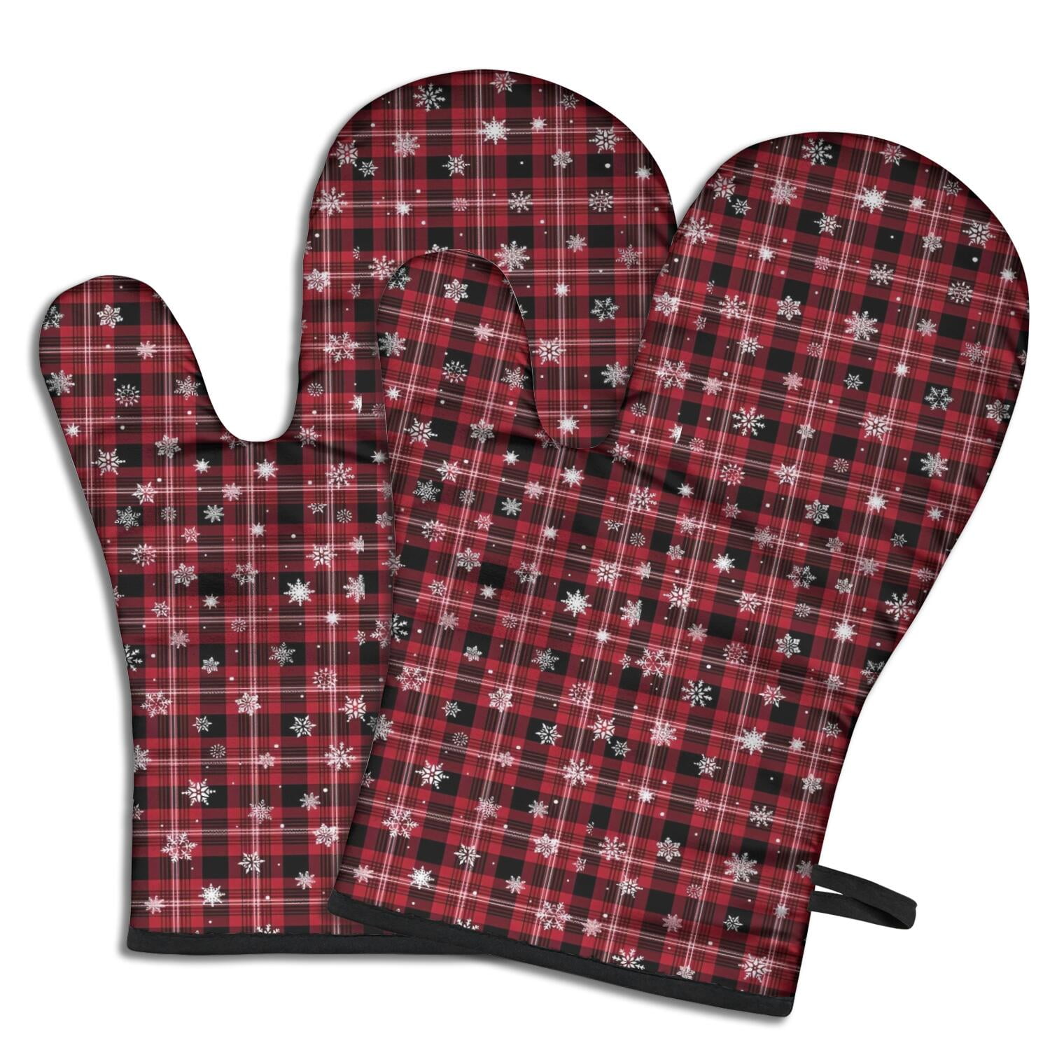 Cute Oven Mitts,Red Christmas Plaid and Snowflake Pattern Oven Mitt 2 ...