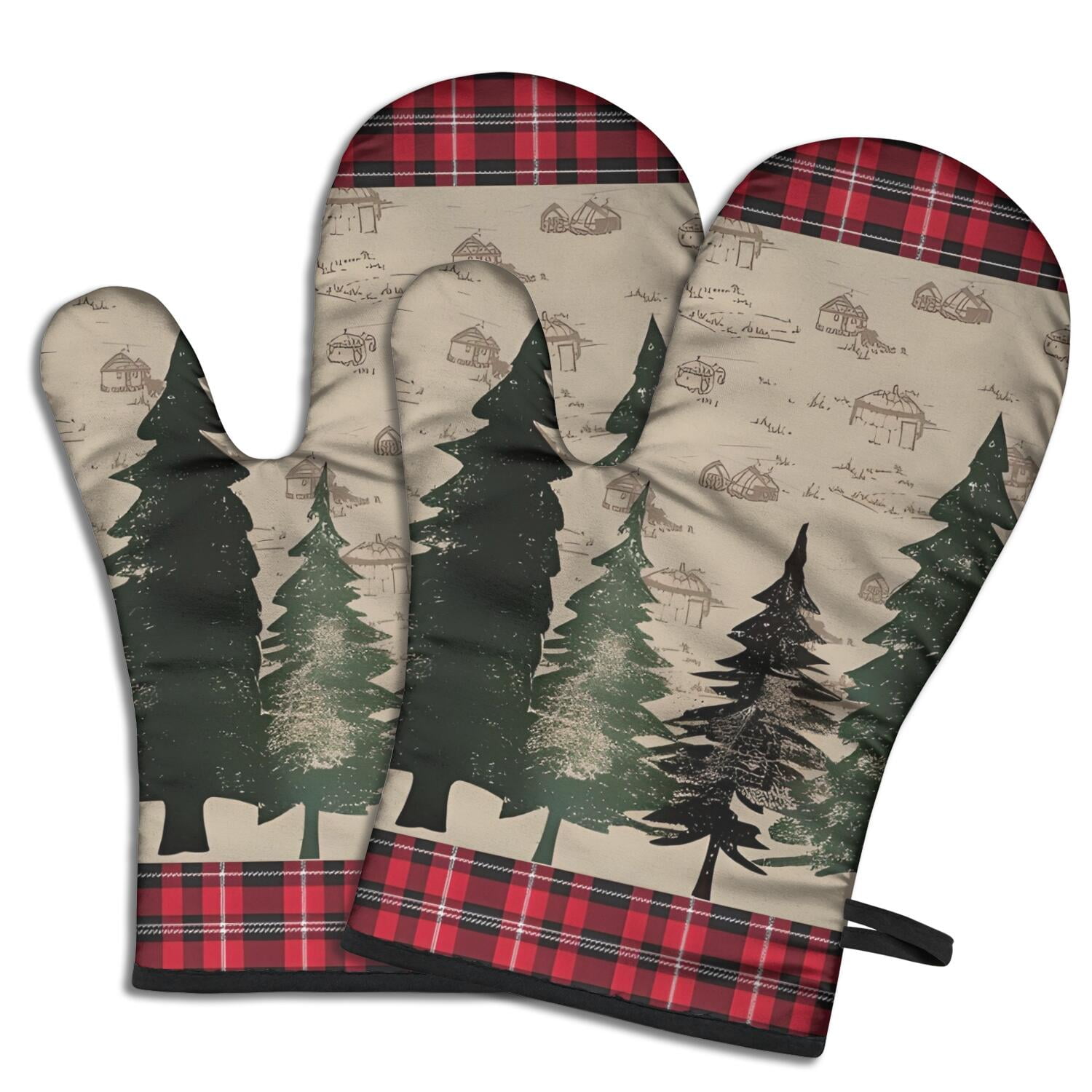 Cute Oven Mitts,Red and Green Christmas Pattern Oven Mitt 2-Pack Set ...