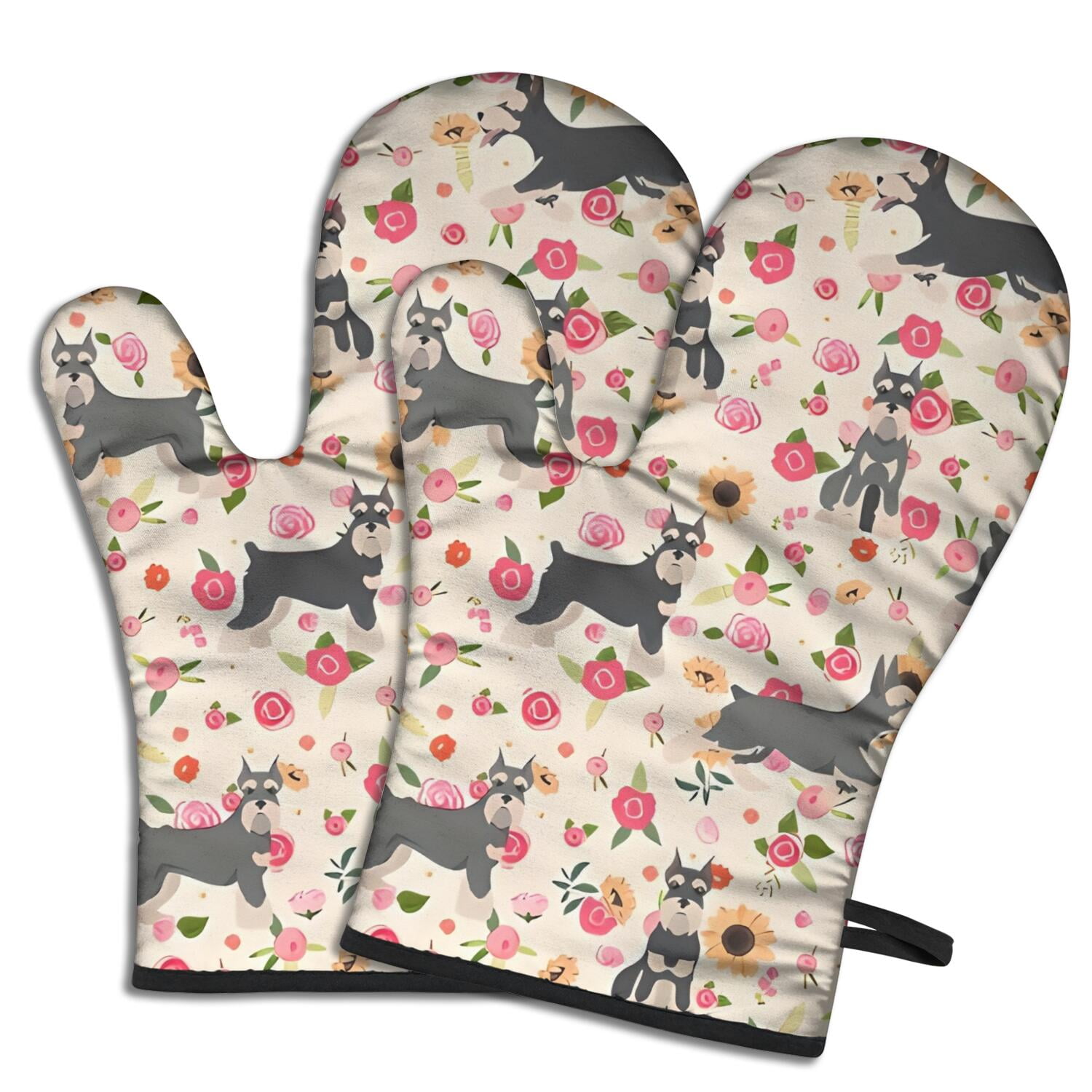 Cute Oven Mitts,Schnauzer Dog and Pioneer Flower Oven Mitt 2-Pack Set ...