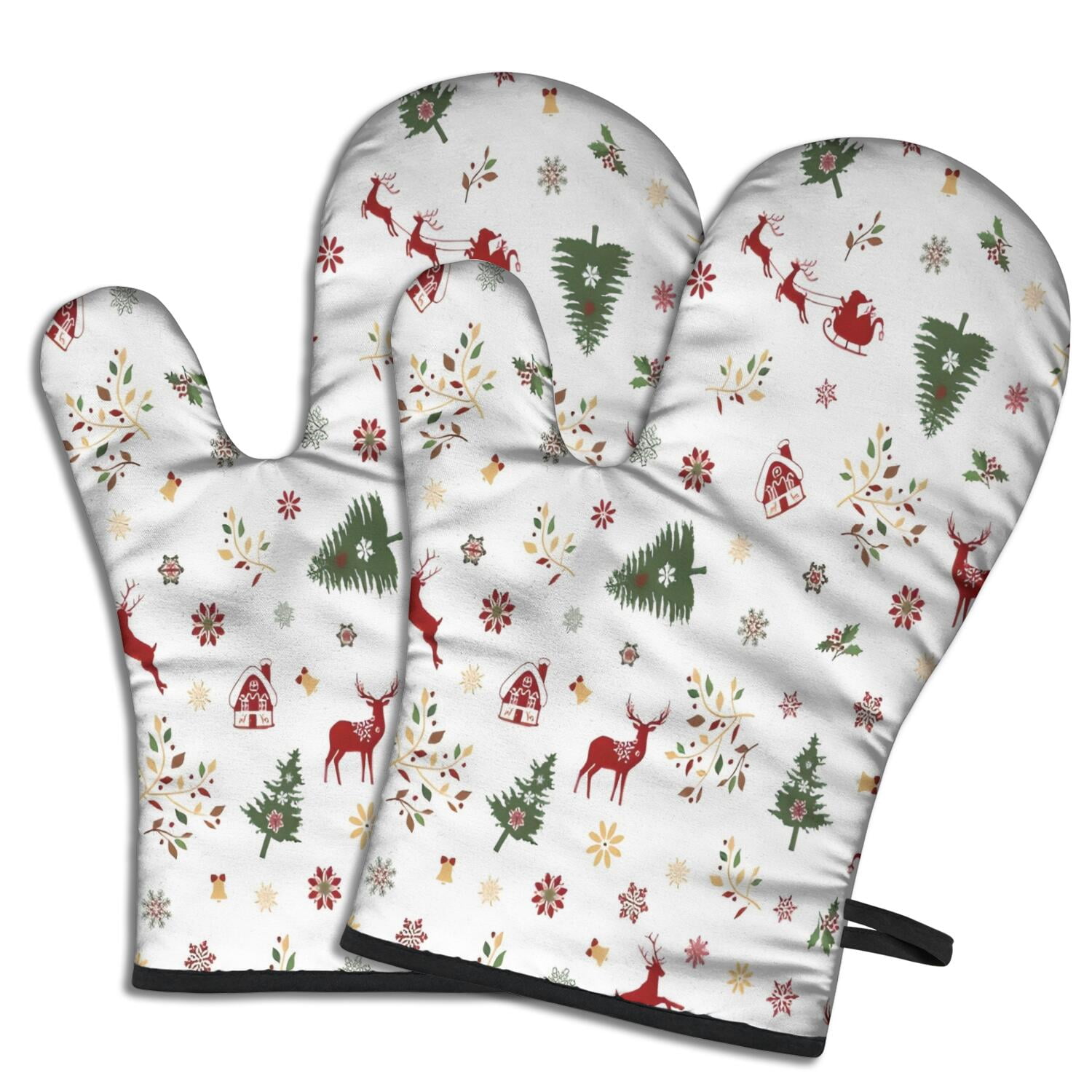 Cute Oven Mitts,White Christmas Reindeer Pattern Oven Mitt 2-Pack Set ...