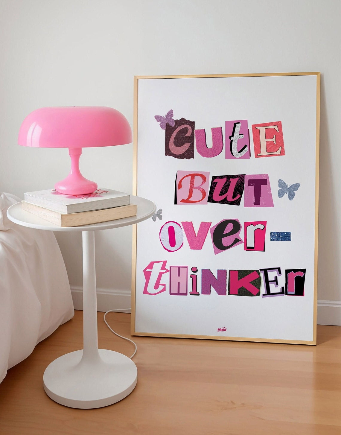 Cute But Overthinker Print, Cutout Letters Hot Pink Wall Art, Girly ...