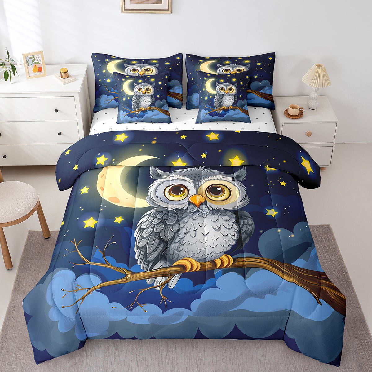 Cute Owl Bed In A Bag For Kids Boys Girls,Black Grey Animal Bed Sheets ...