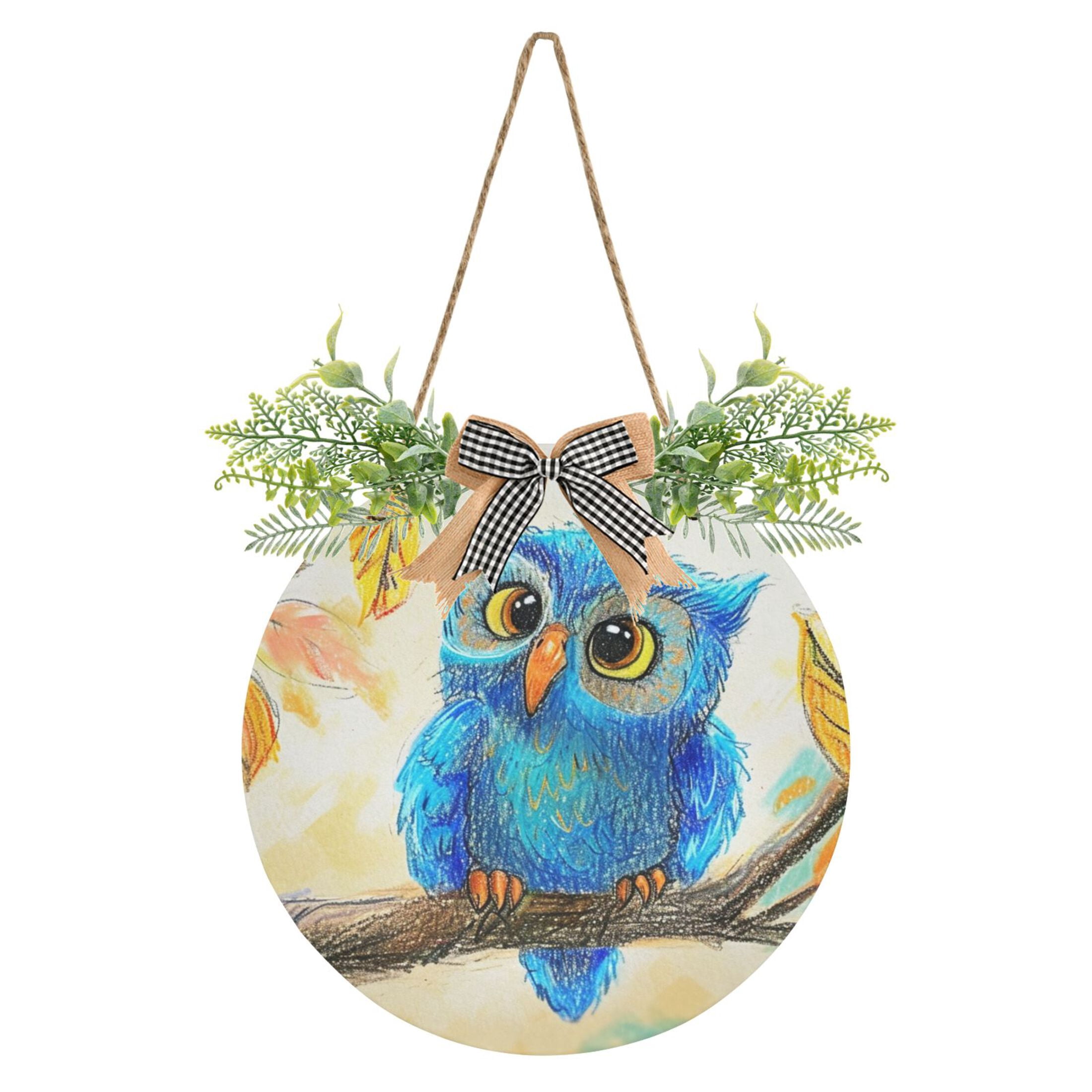 Cute Owl Bird on Branch Welcome Front Door Sign Round 12 inch Porch ...
