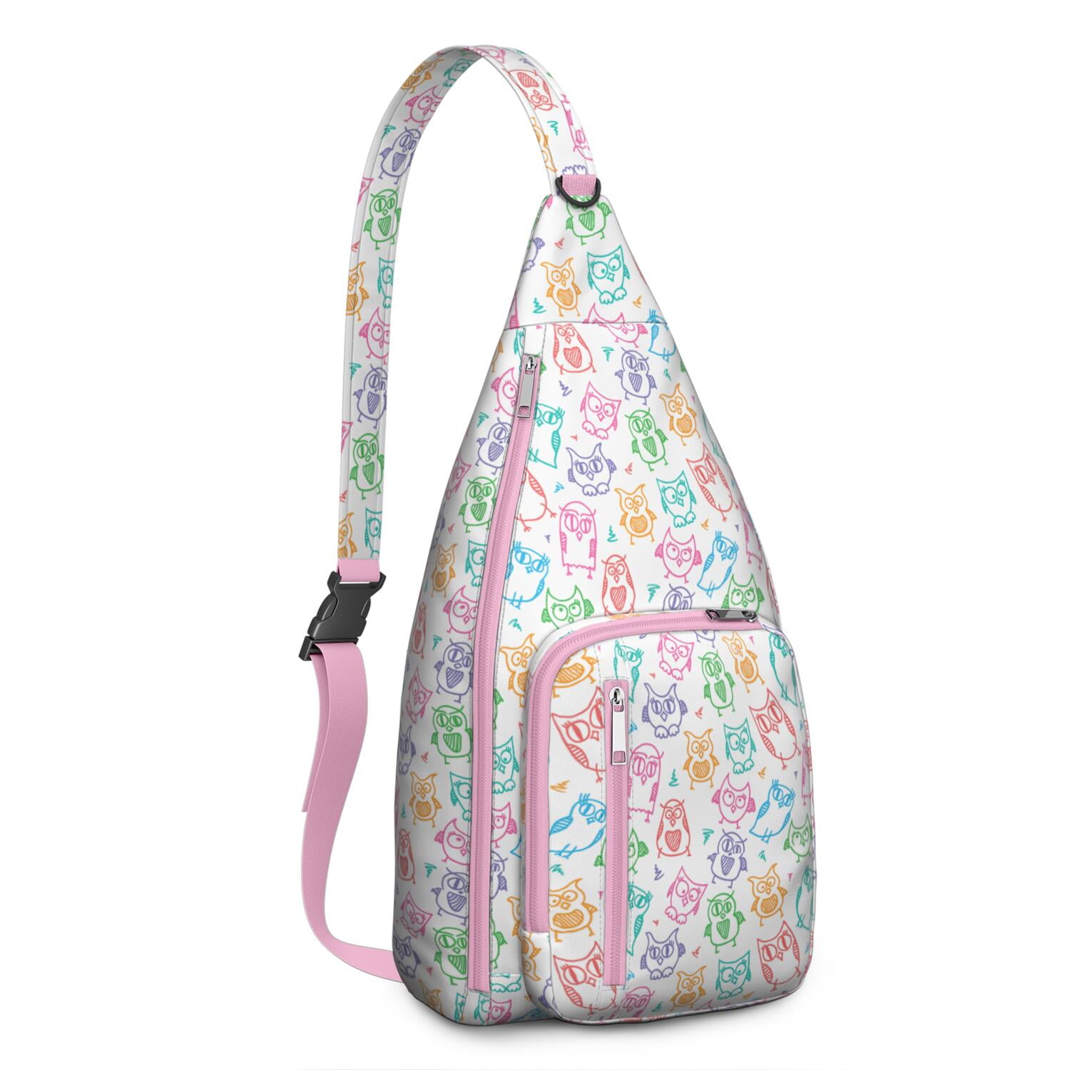 Cute Owl Print Sling Backpack – Colorful Hand-Drawn Cartoon Owl ...