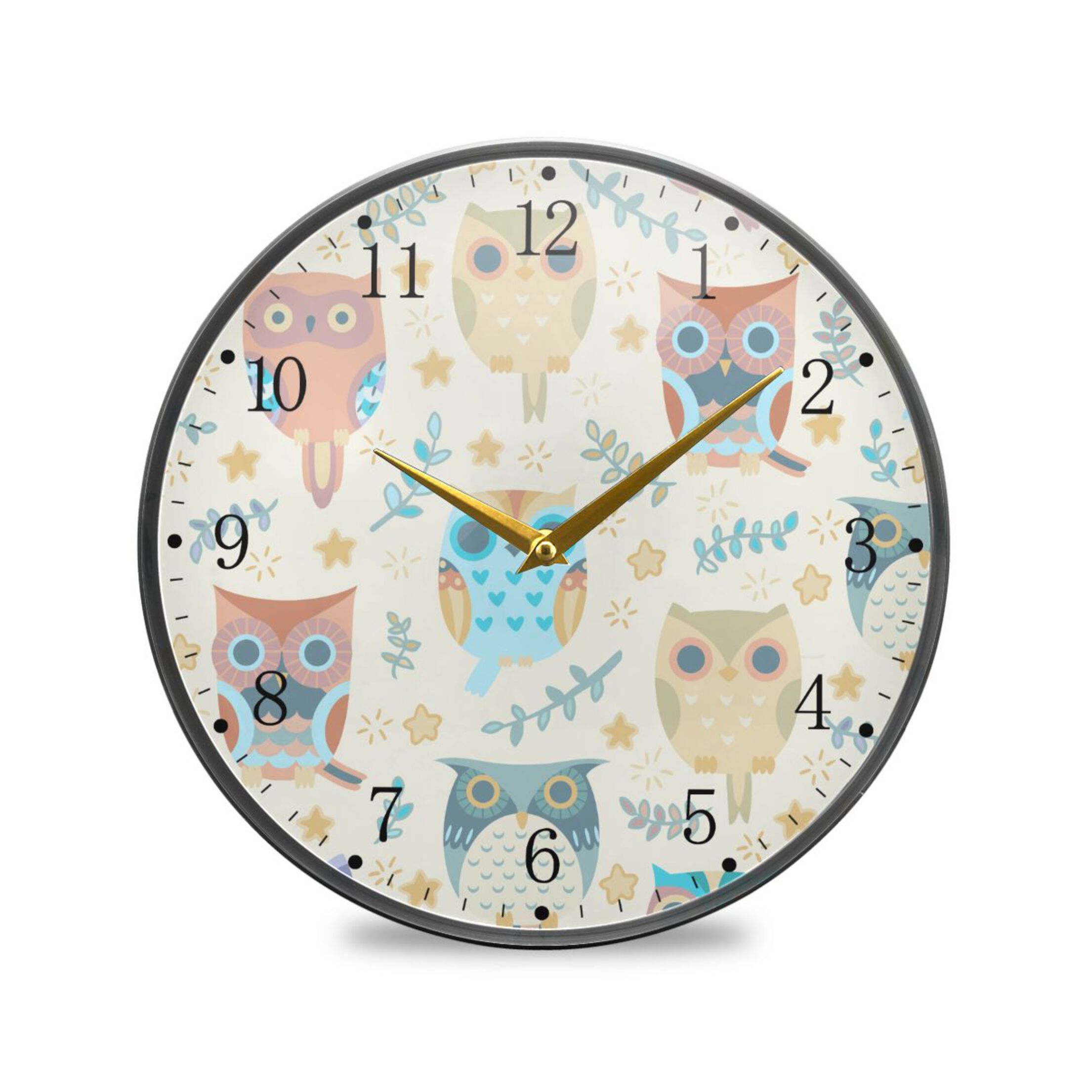 Cute Owls Acrylic Wall Clocks Quiet Round Clock Battery Operated Non ...