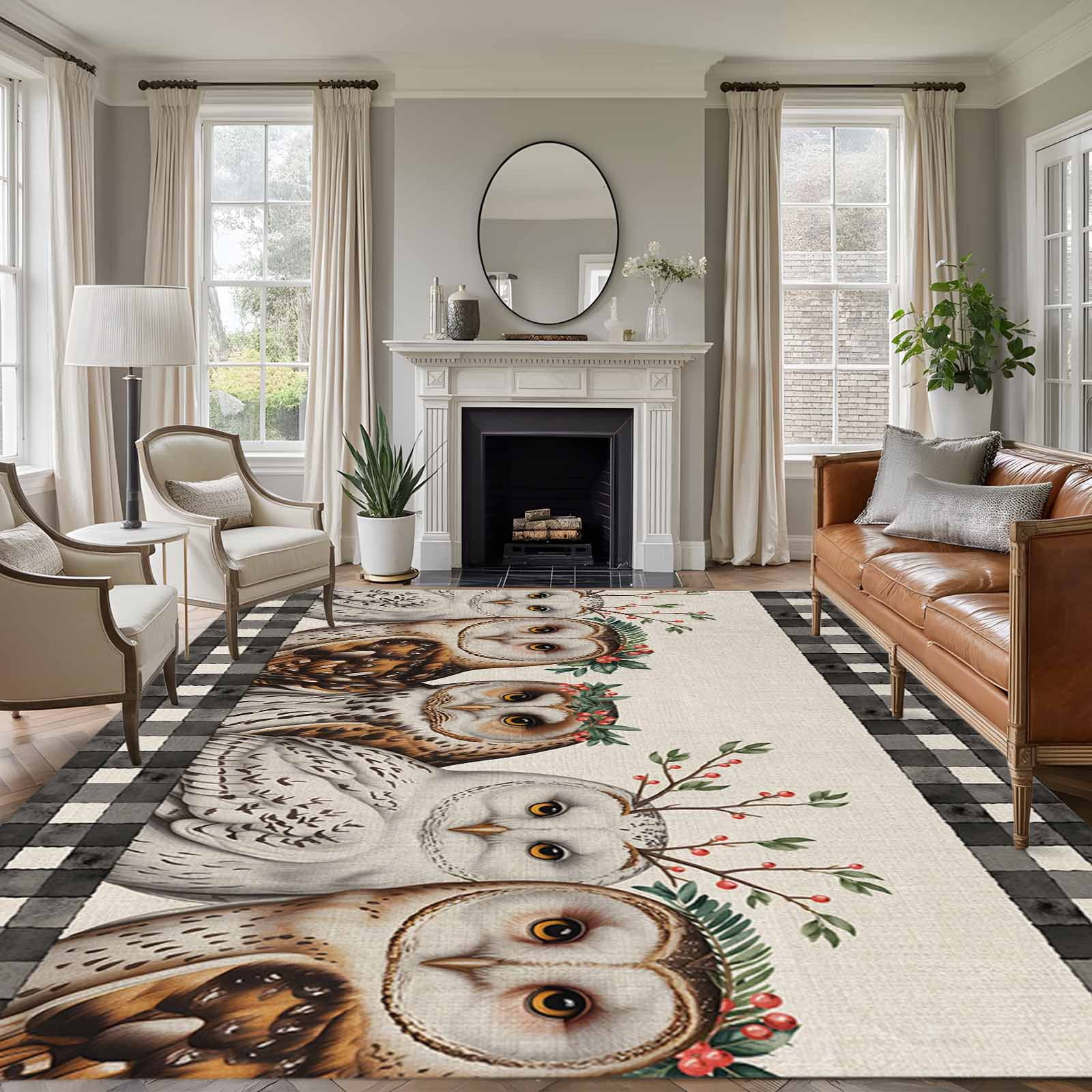 Cute Owls Area Rugs 6'x9', Washable Small Throw Rugs for Kitchen Dining ...