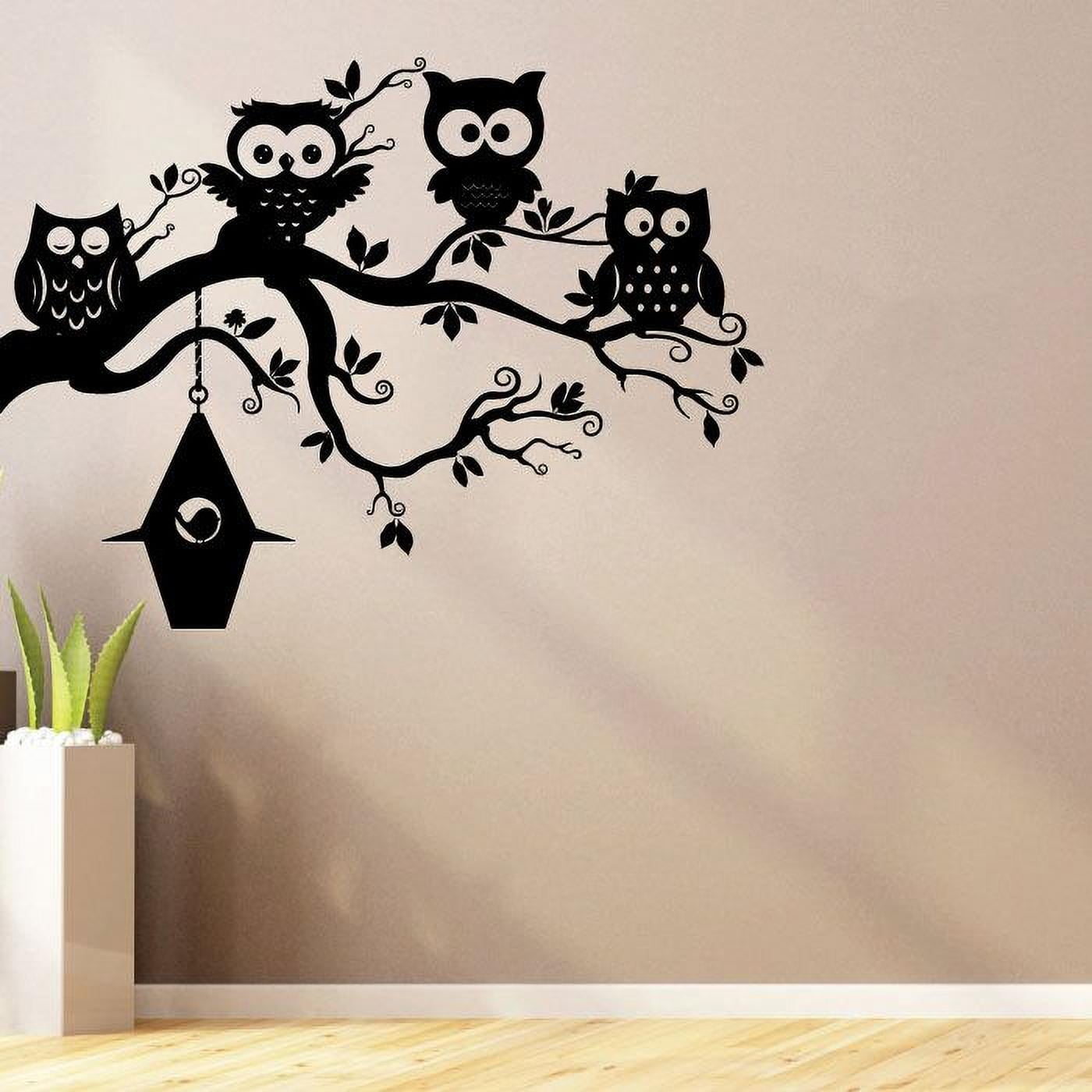 Cute Owls Baby Owls Cartoon Silhouette Cute Night Owls Trees Vinyl Wall ...