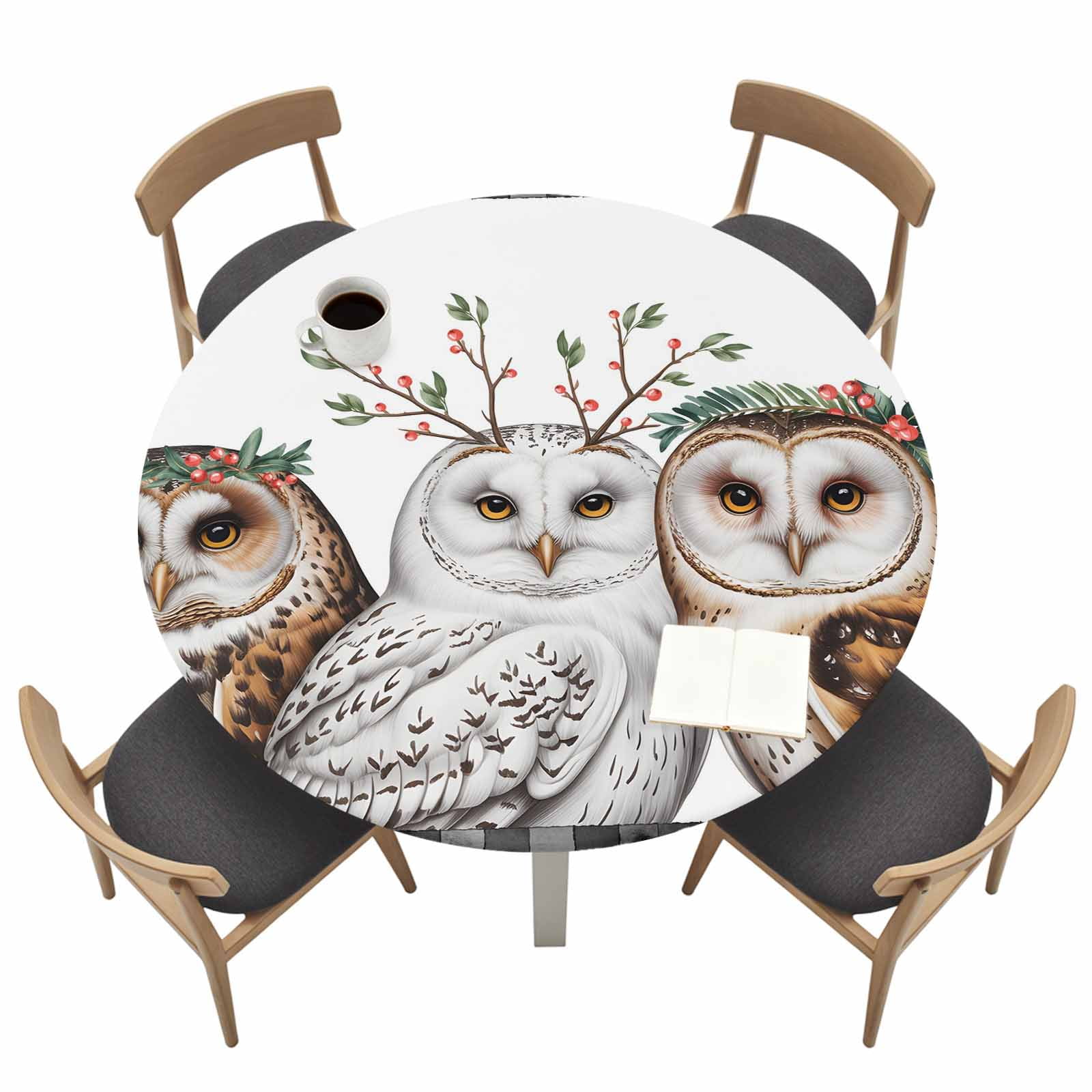 Cute Owls Fitted Tablecloth with Elastic Edged, Round Table Cloth for ...