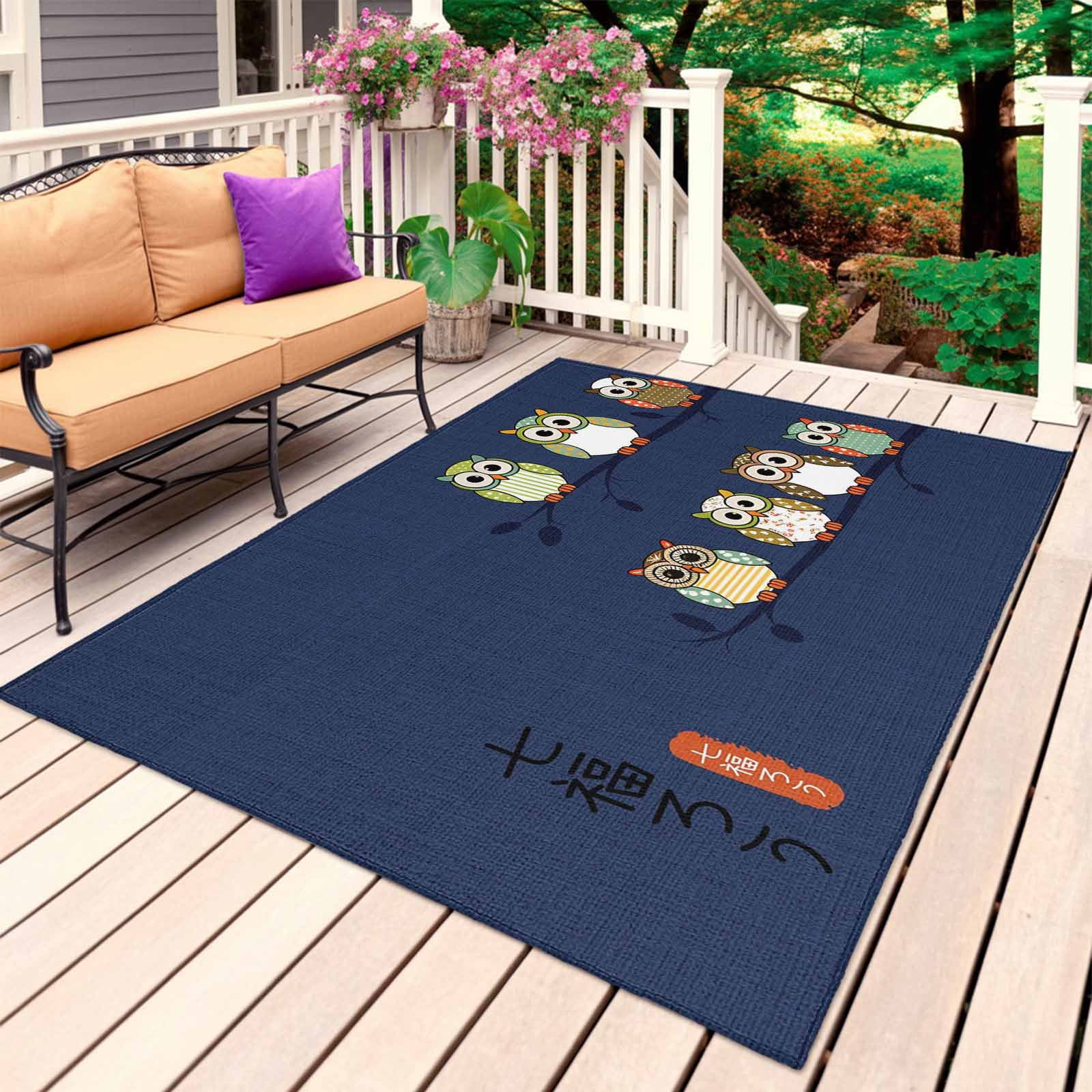 Cute Owls Harmony Outdoor Rug for Patio/Deck/Porch, Non-Slip Large Area ...