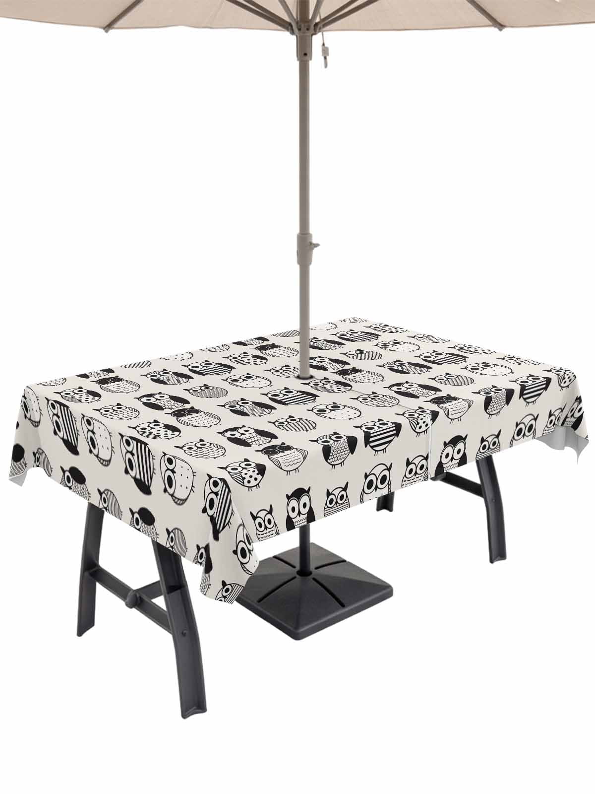 Cute Owls Rectangle Outdoor Tablecloth with Umbrella Hole Animals Short ...