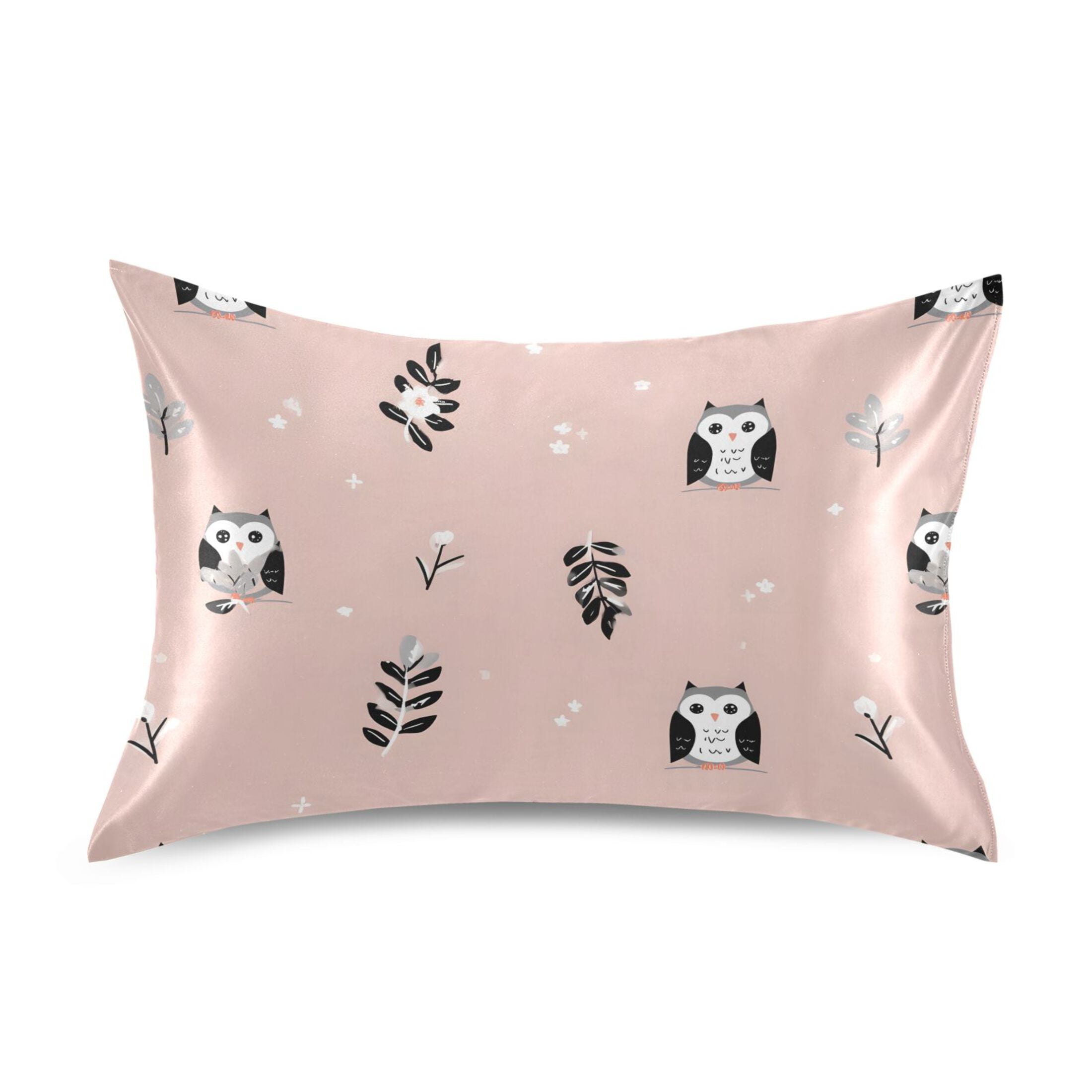 Cute Owls and Leaves Pillowcase Queen Size Luxury Silky Soft Wrinkle ...