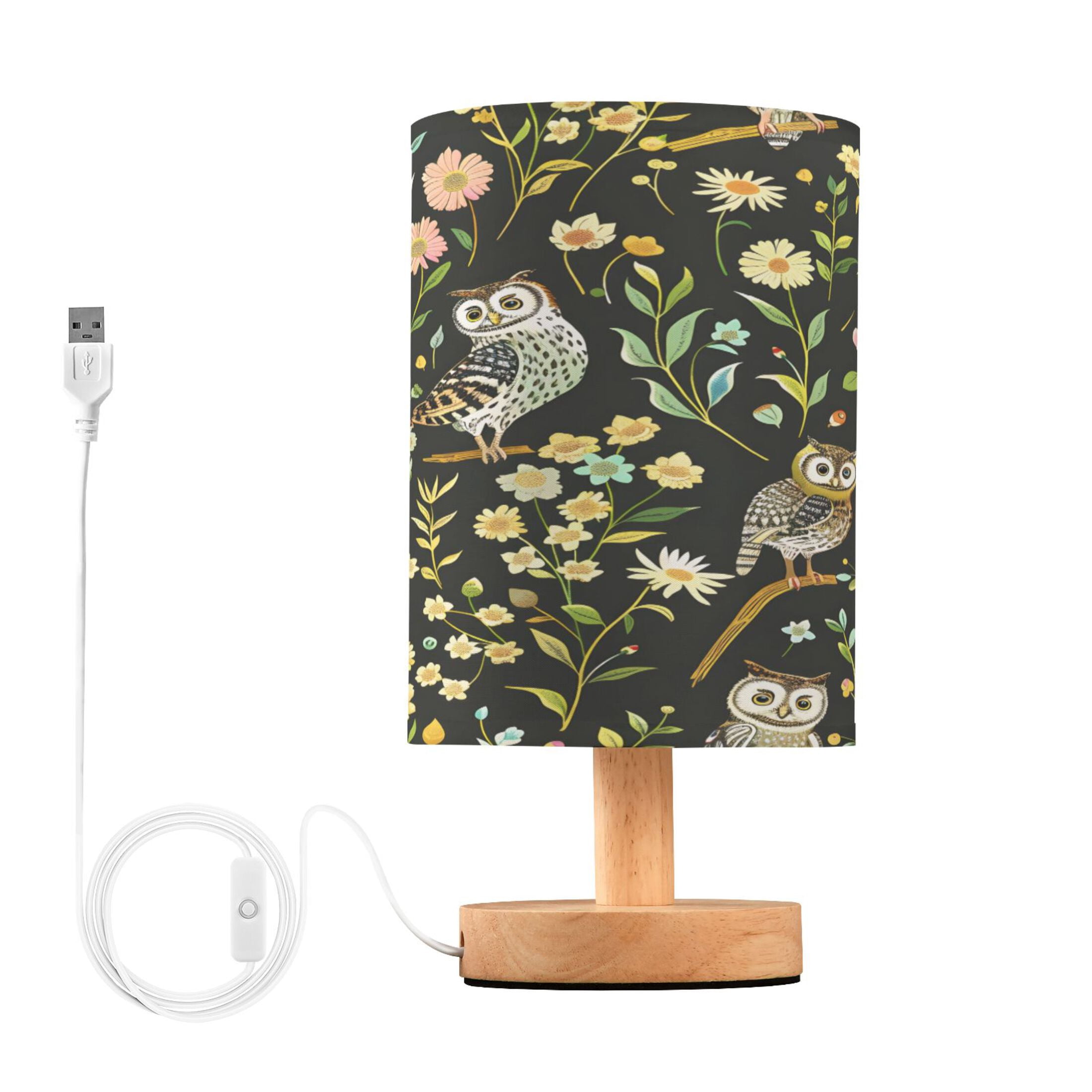 Cute Owls in Daisy Floral Bedside Table Lamp Desk Warm Lights with USB ...