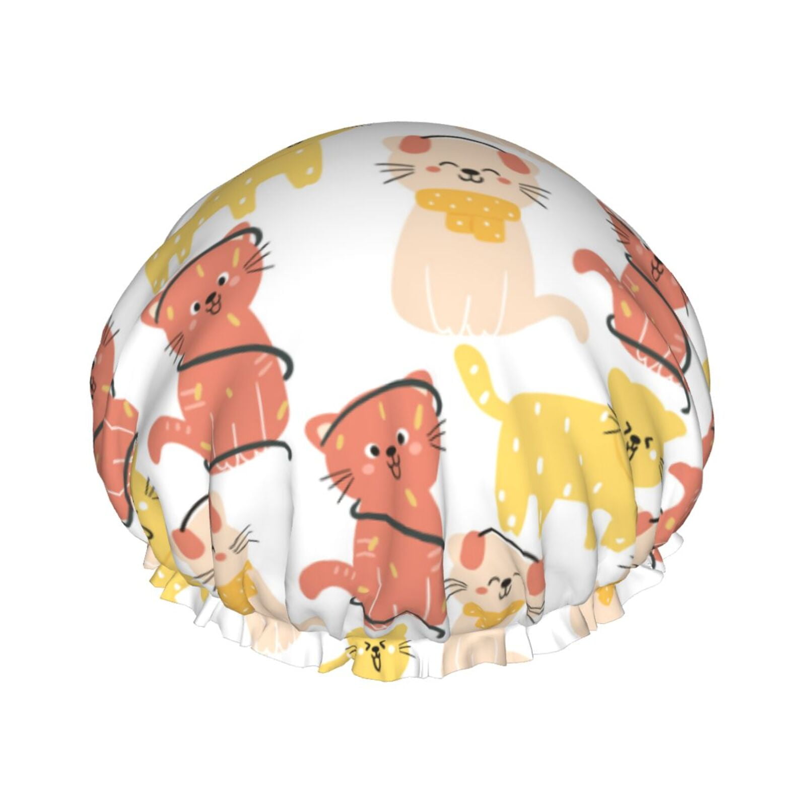 Cute Painted Cartoon Cat Shower Cap, Reusable Bath Hair Hat for all ...