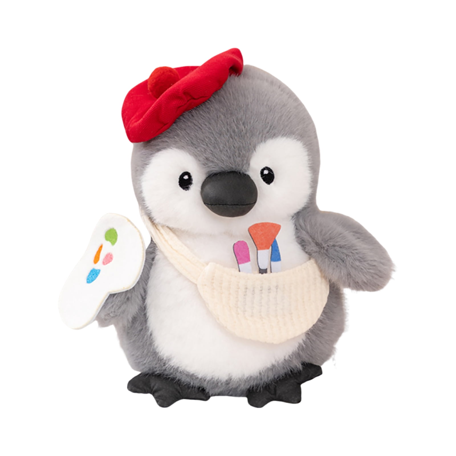 Cute Painter Penguin Plush Toy, Beret And Paint Palette With Brushes ...