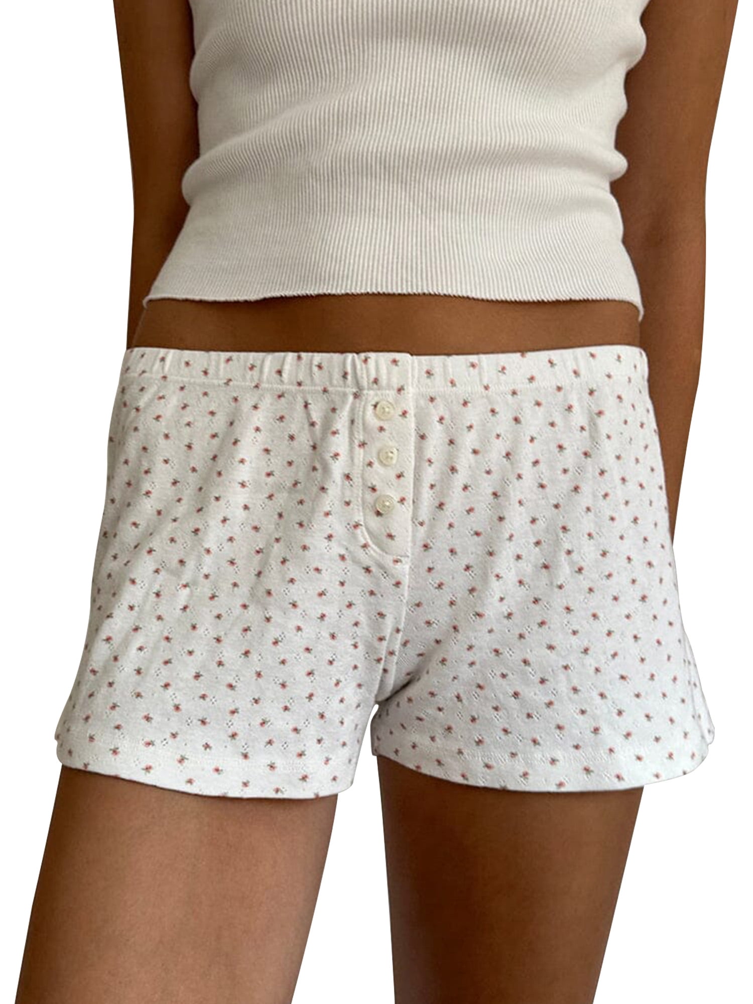Cute Pajama Shorts for Women Y2K Low Rise Button Floral/Heart/Striped ...