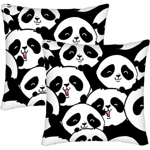 Cute Panda 2 Pcs Square Pillow Covers Animal Funny Bear Asia Wildlife ...