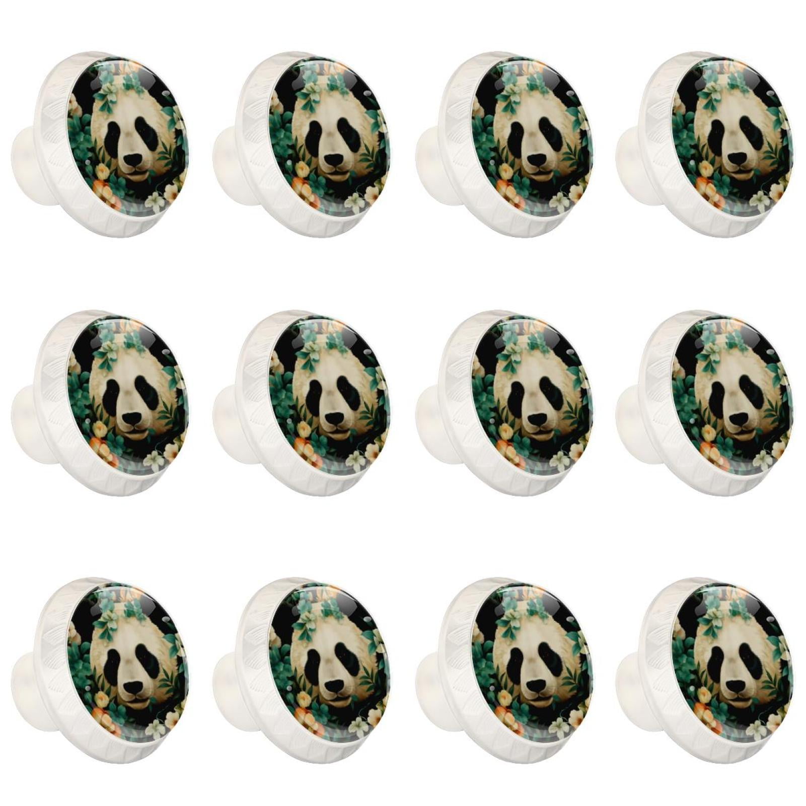 Cute Panda Animals 12 Pcs White Round Drawer Pulls with Screws,ABS and Glass Cabinet Handles for ...
