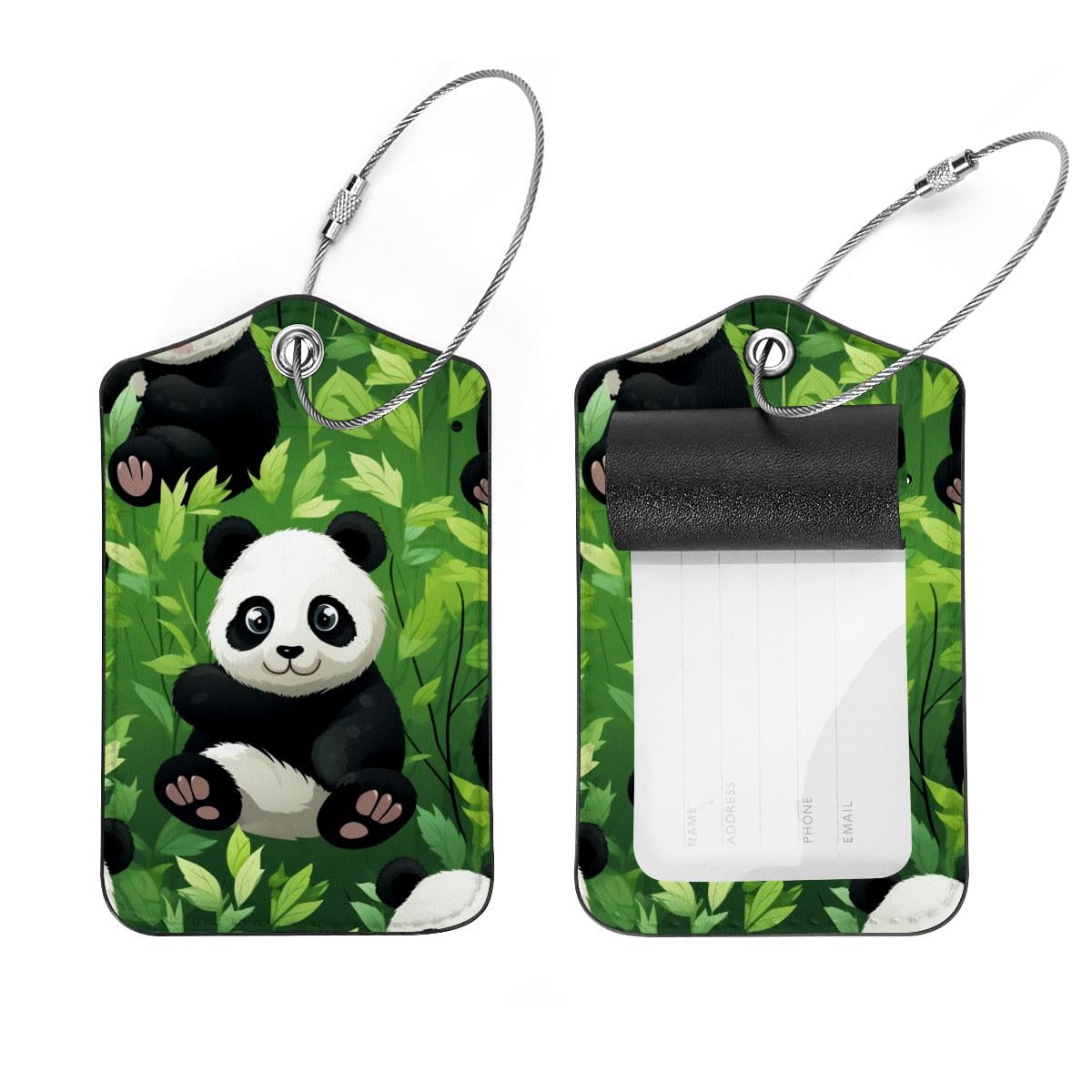 Cute Panda Animals 2 Pack Luggage Tags Suitcases PU Leather Travel Bag ...