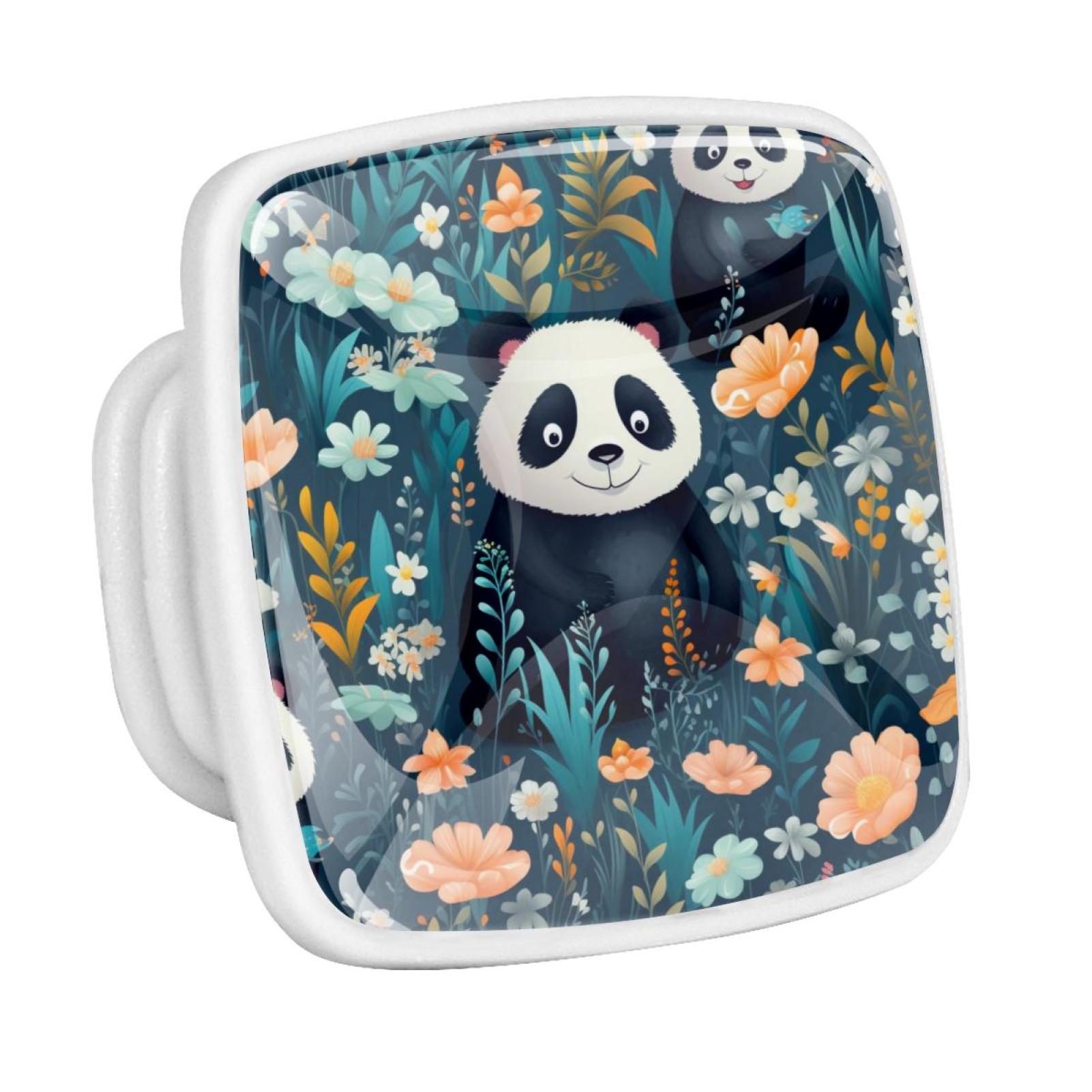 Cute Panda Animals Fluorescent Drawer Pulls with Screws Square 4-Pack ...