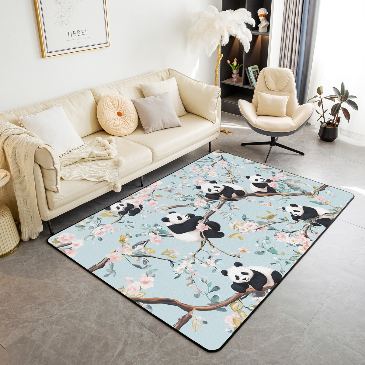 Cute Panda Area Rug 3x5, Kawaii Animals Trees Reversible Non Shedding ...