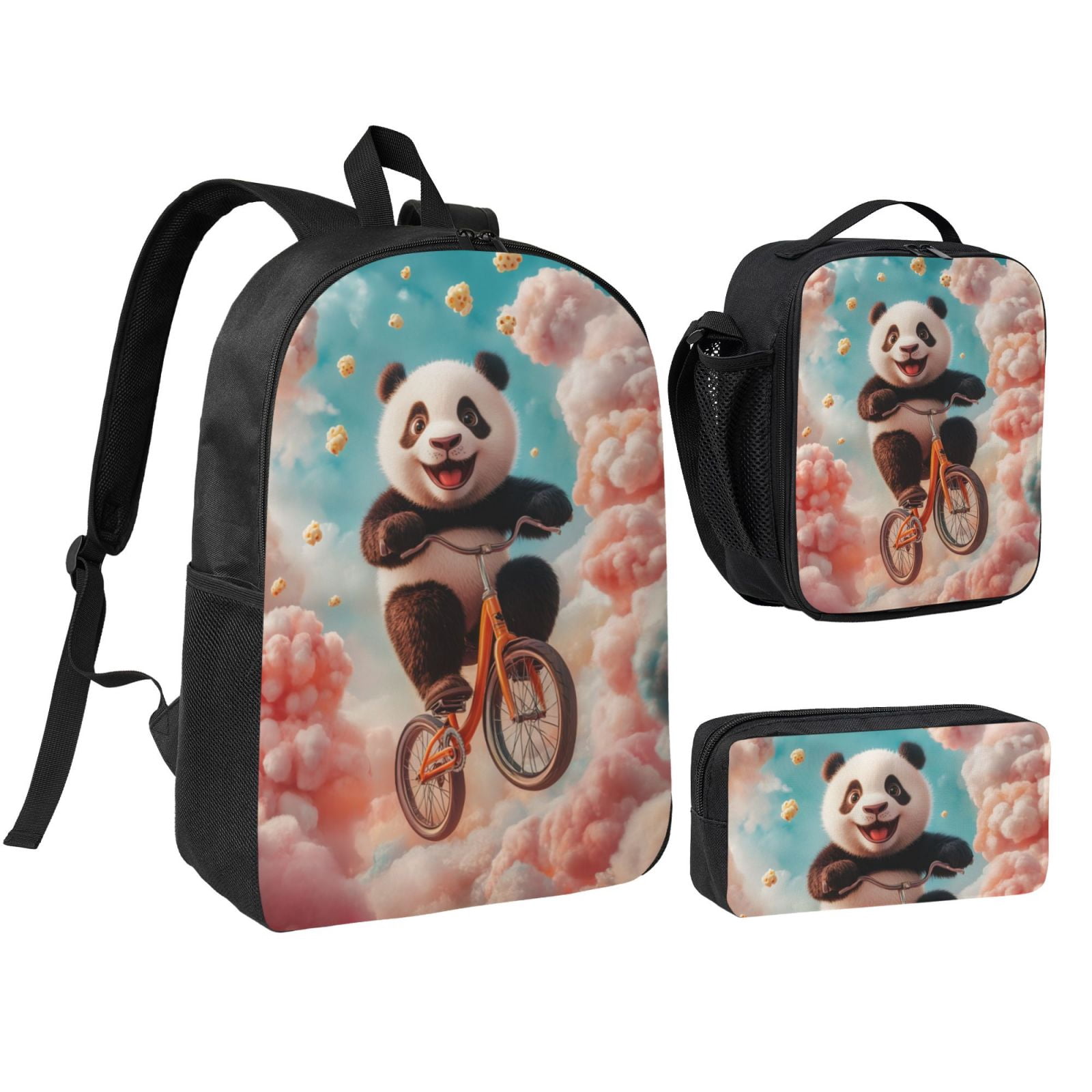 Cute Panda Backpack 17 Inch Set with Lunch Bag and CaseDurableTravel ...